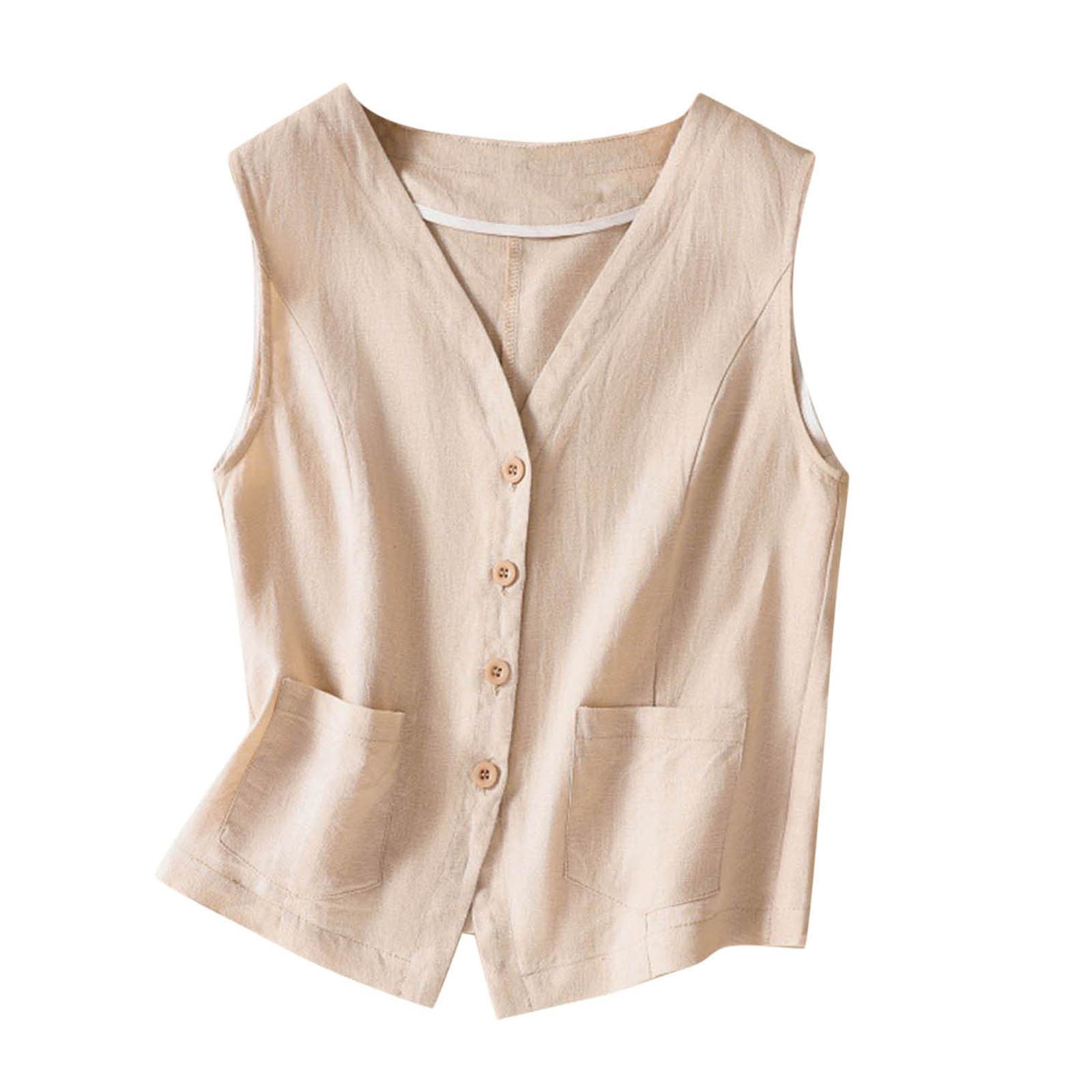 Women's Cotton Linen Vests V Neck Sleeveless for Spring and Summer ...