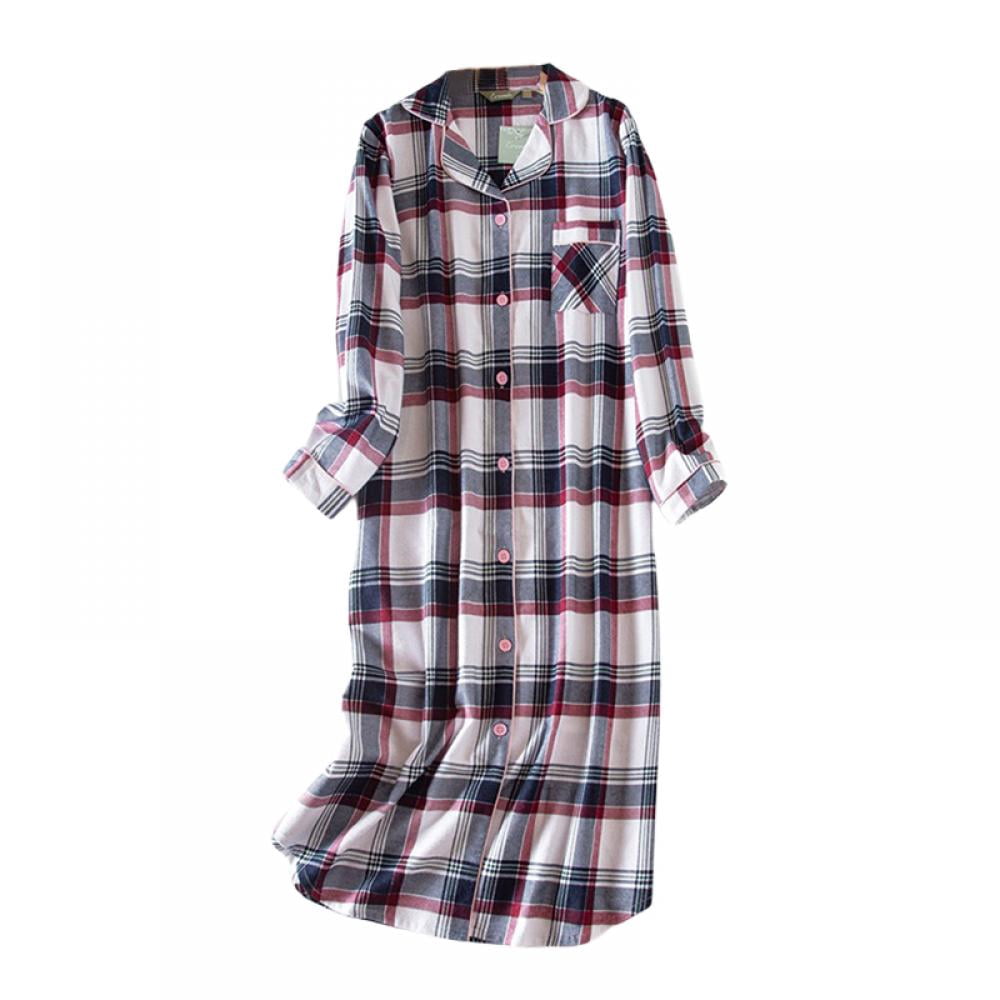 Women's Cotton Nightgown Button Down Boyfriend Nightshirt Mid-Long ...