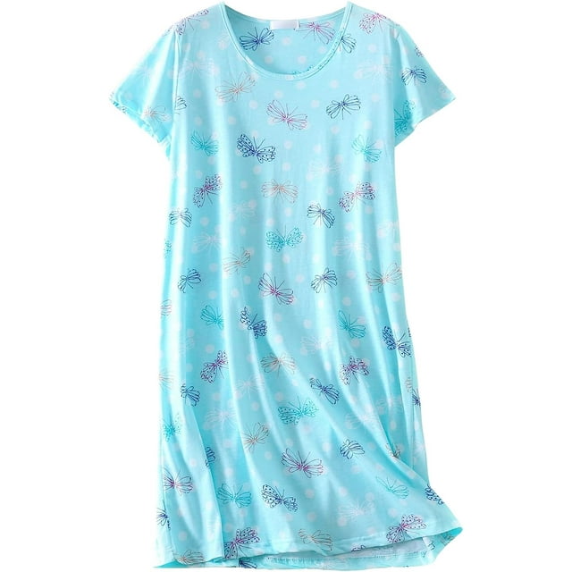 Women's Short Sleeves Cotton Nightgown Sleepdress, Casual Print, Butter ...