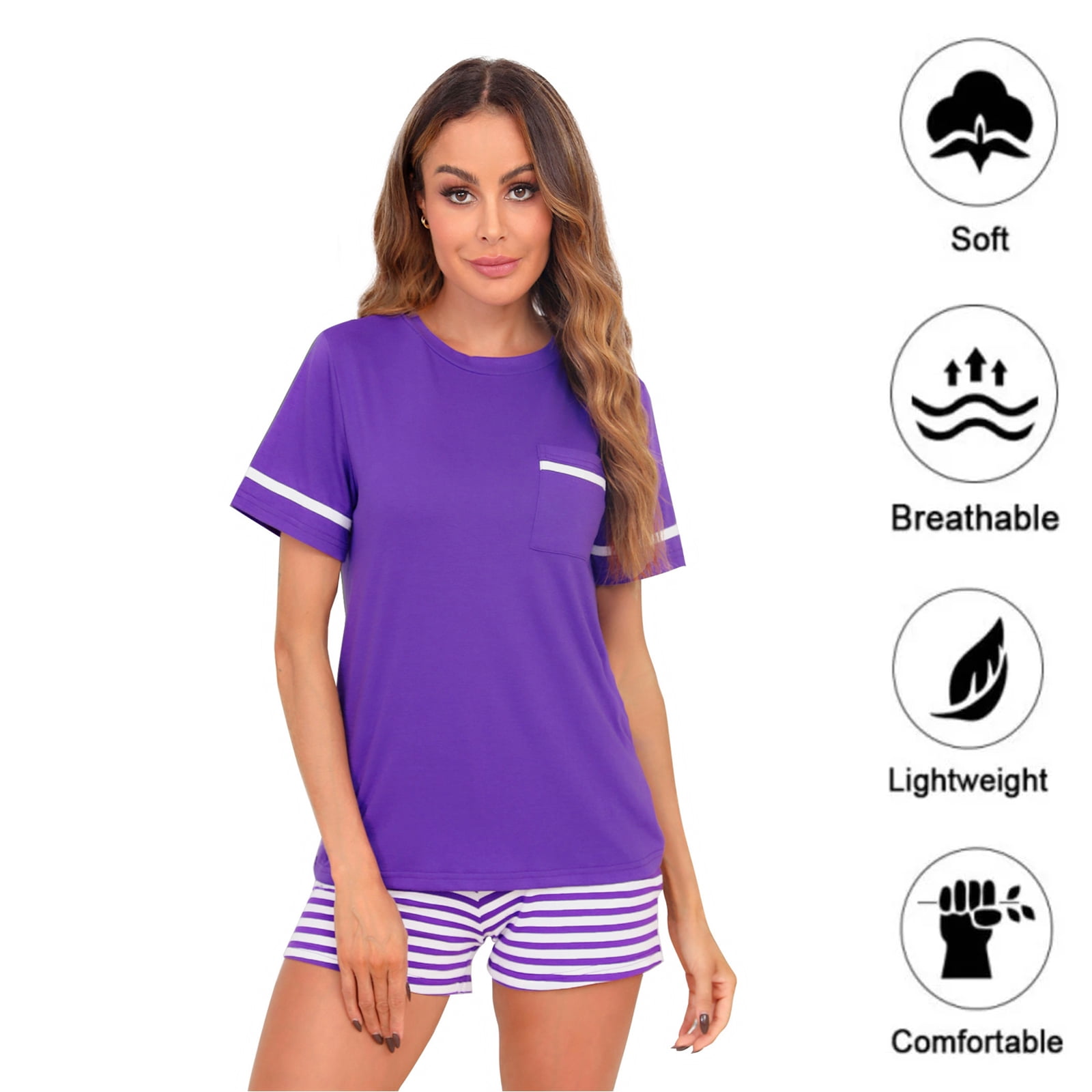 Women's Cotton Pajamas Set Round Neck Short Sleeve and Shorts Pajama ...