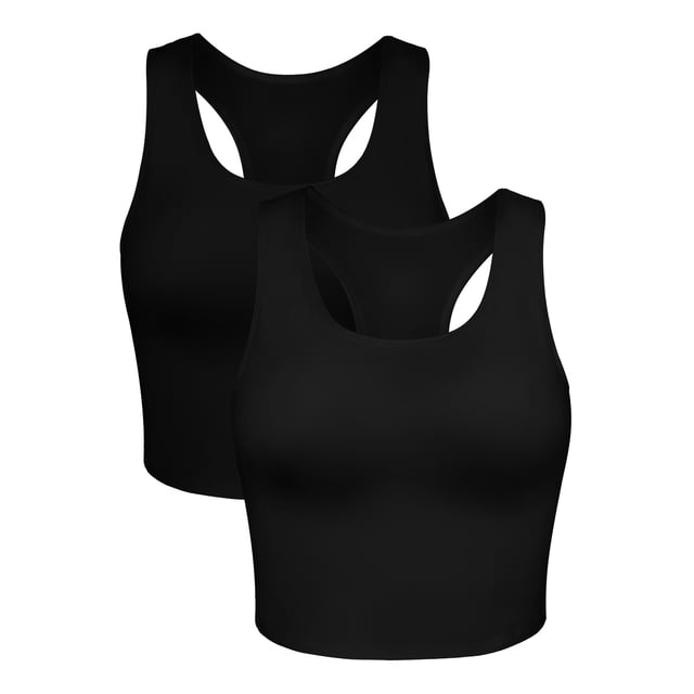 Women's Cotton Racer Back Tank Tops Cropped Athletic Cami Tanks With ...