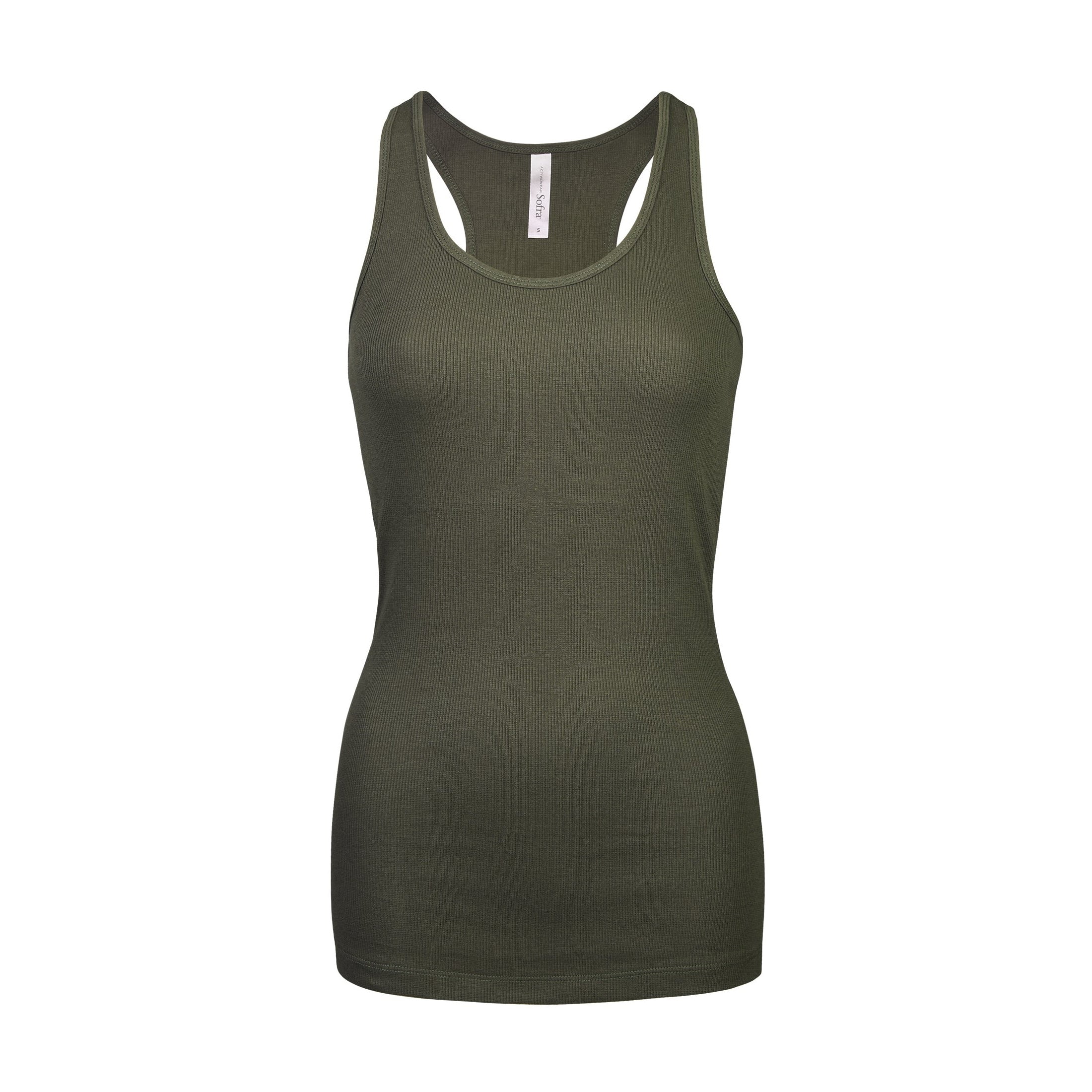 Women's Cotton Ribbed Knit Racerback Tank Top, Olive, L, 1 Piece ...