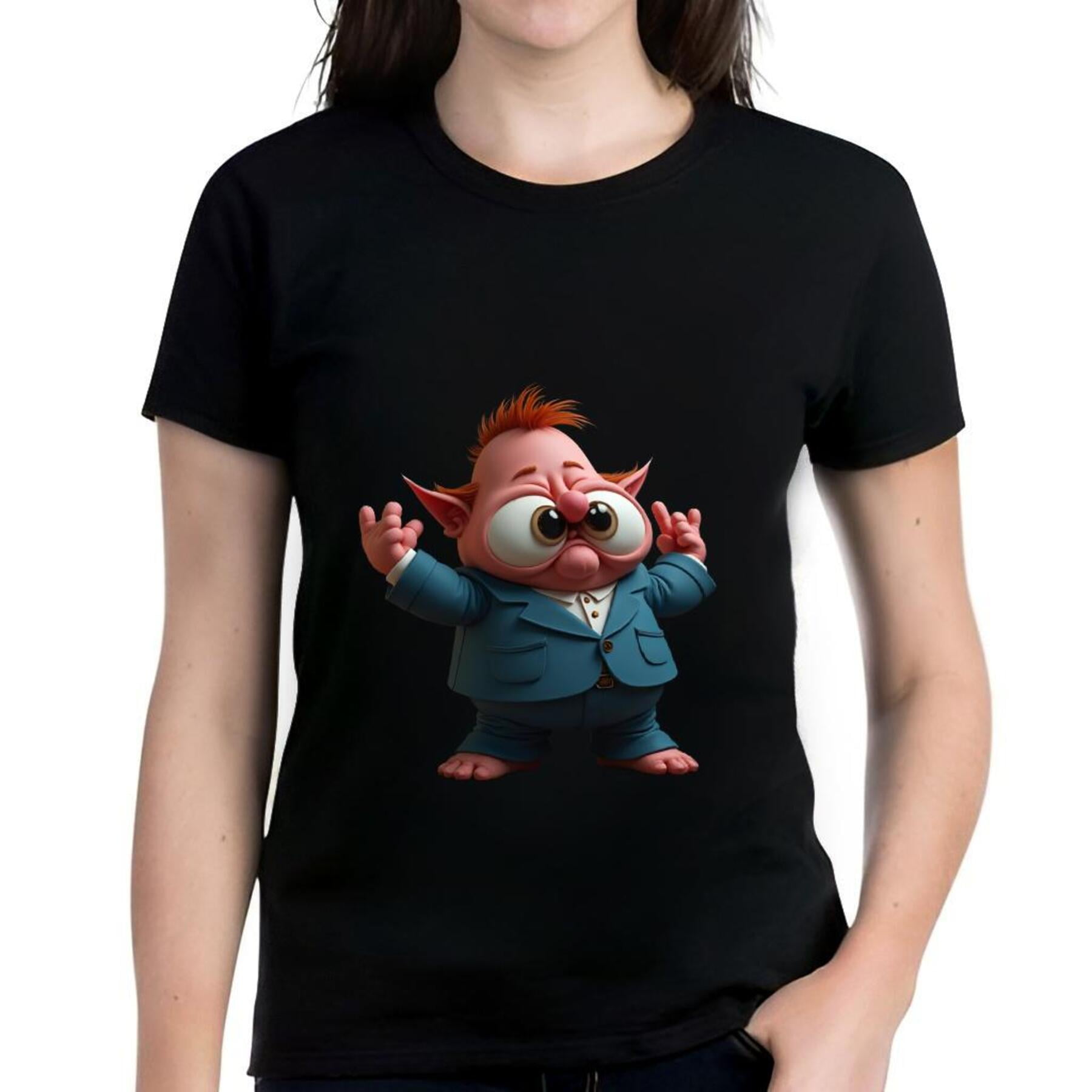 Women's Cotton Short Sleeve T-Shirt with Cartoon Character Design - Red ...