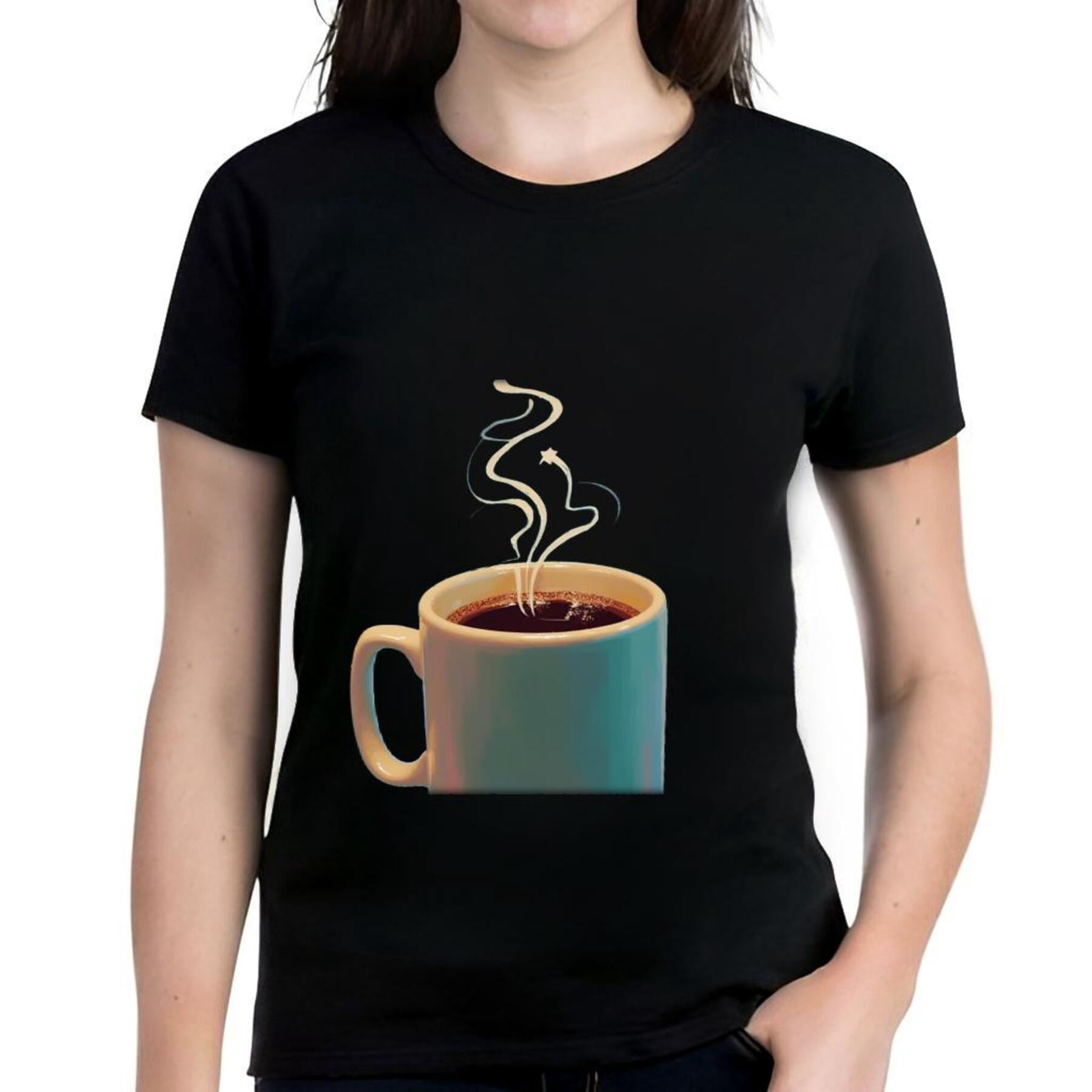 Women's Cotton Short Sleeve T-Shirt with Cozy Steaming Coffee Cup ...