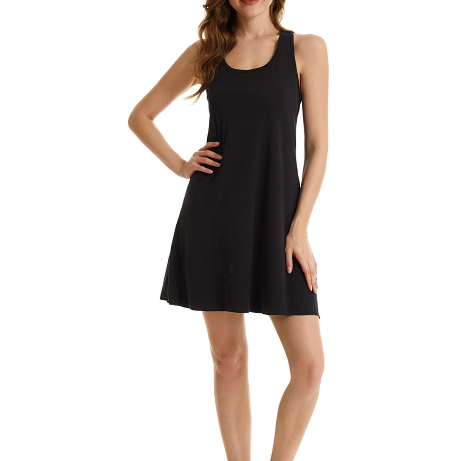 Women's Cotton Sleep Shirt Stretch Nightgown Sleeveless Summer Chemise ...