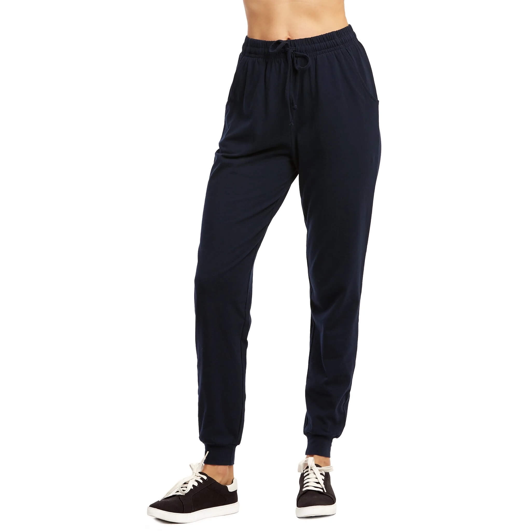 Women's Cotton Stretch Active Jersey Jogger Pants with Pockets, Navy S ...