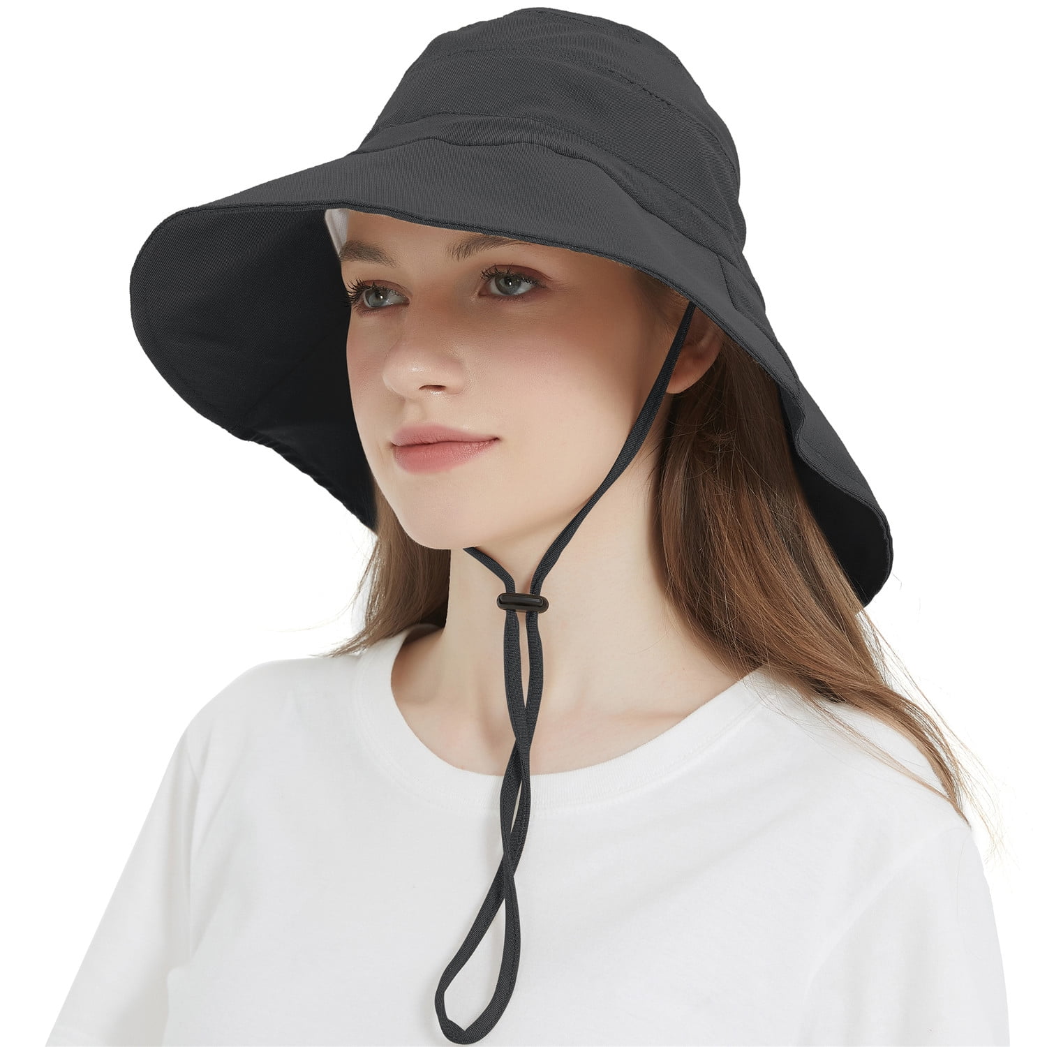 Women's Cotton Sun Hat with Neck Flap Cover, Packable Wide Brim UV ...