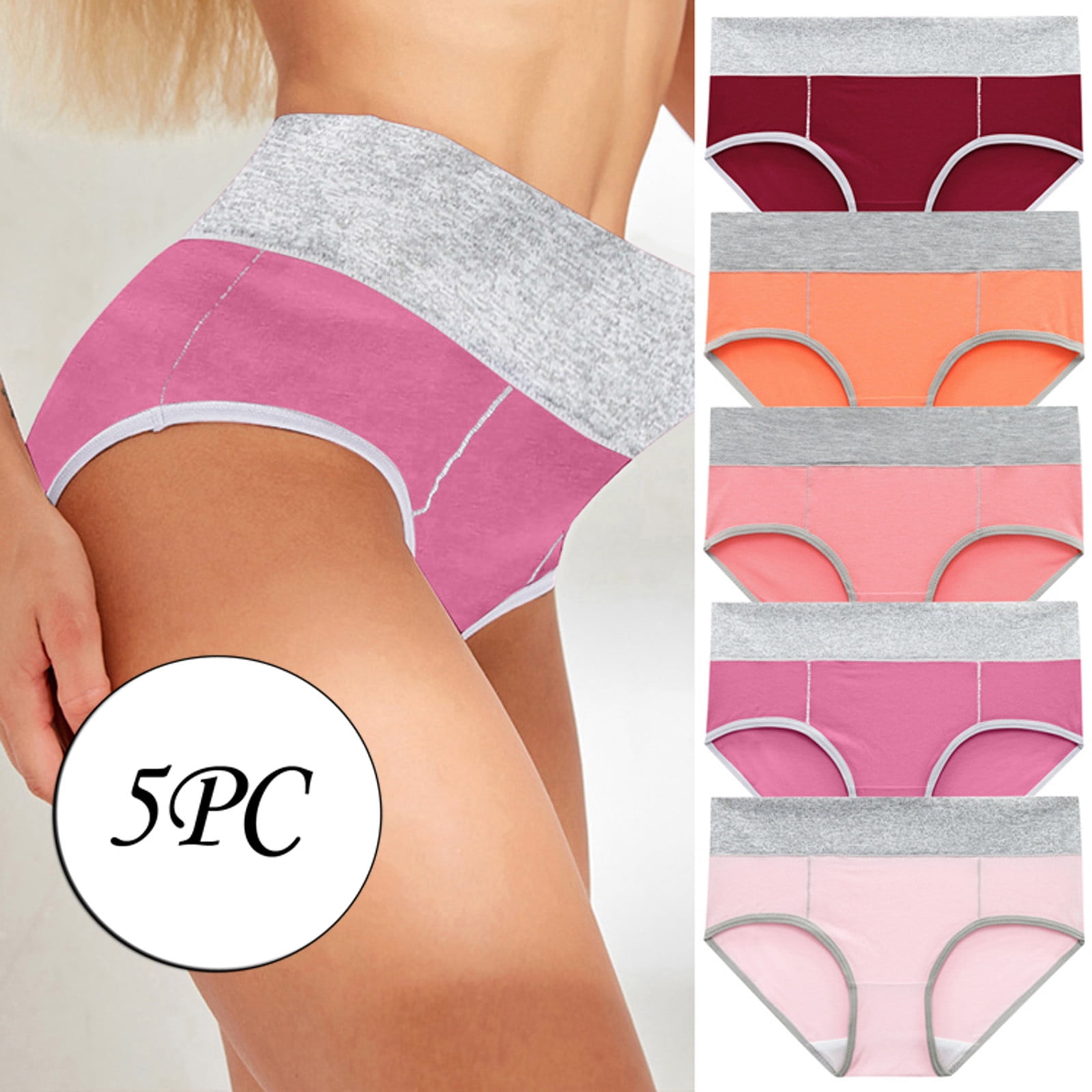 Women's Cotton Underwear Women's Briefs 5PC Women Solid Color Patchwork ...