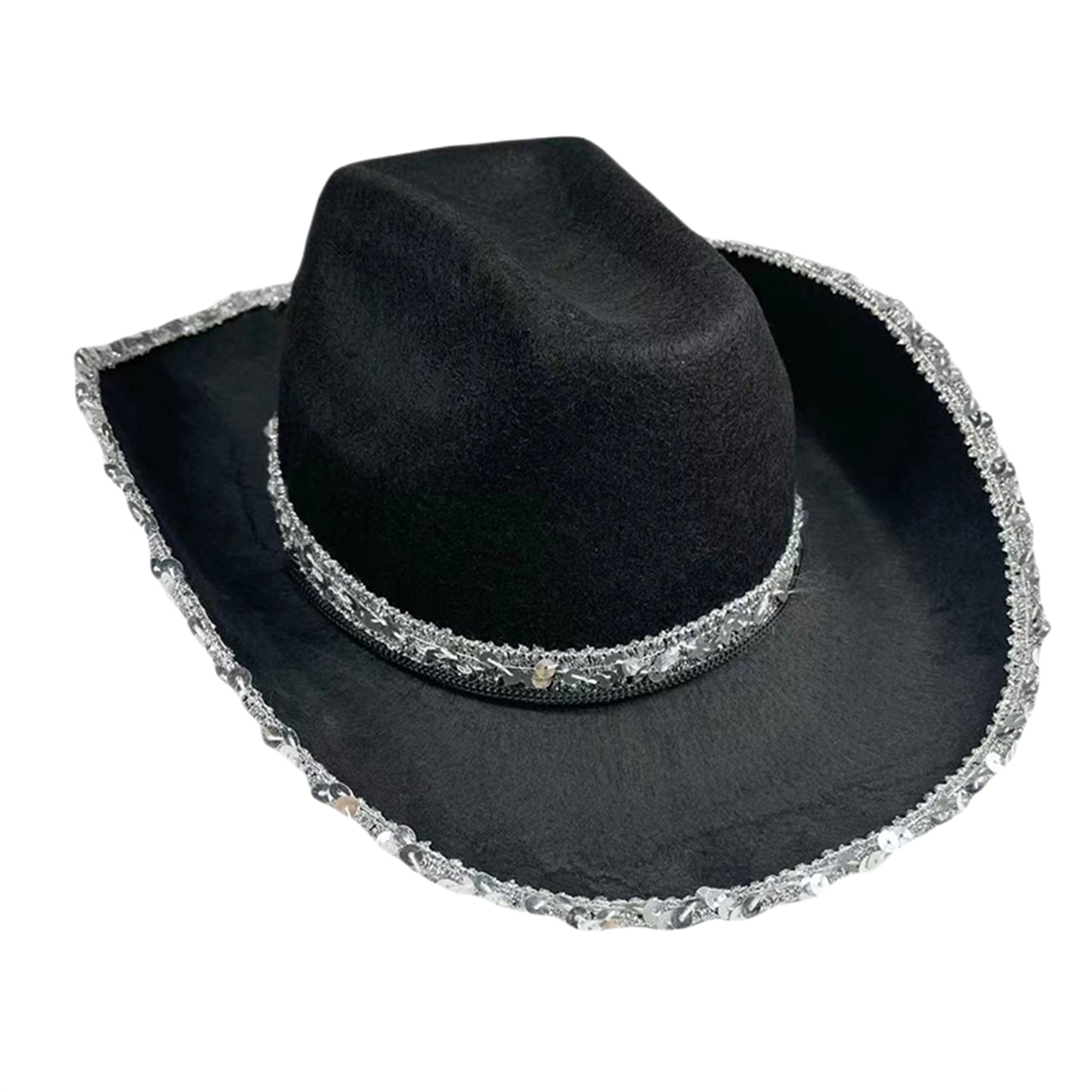 Women's Cowboy Hat, Shiny Sequined Wide Brim Western Cowgirl Hat Solid ...