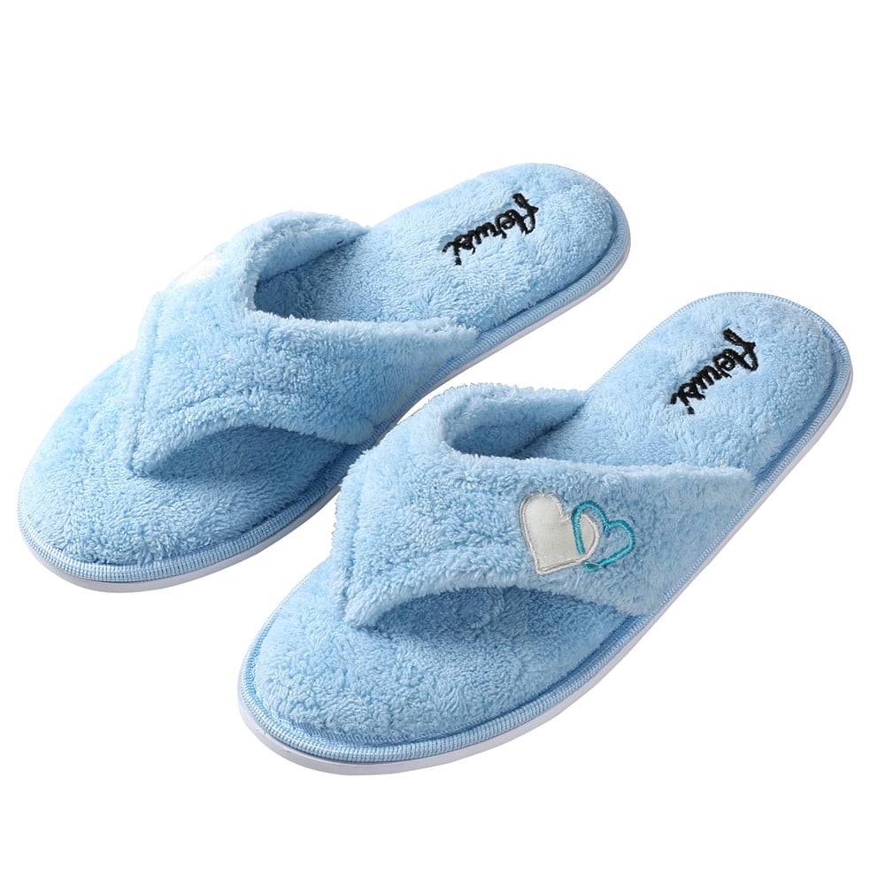 Women's Cozy Open Toe Fluffy Slippers Spa Thong House Flip Flops ...