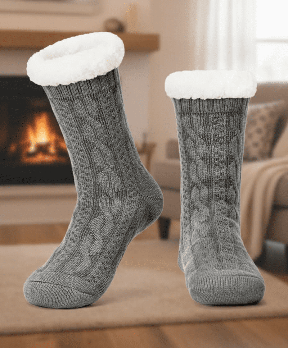 Women's Cozy Sherpa Lined Slipper Socks with Non-Slip Sole, Warm Fuzzy ...