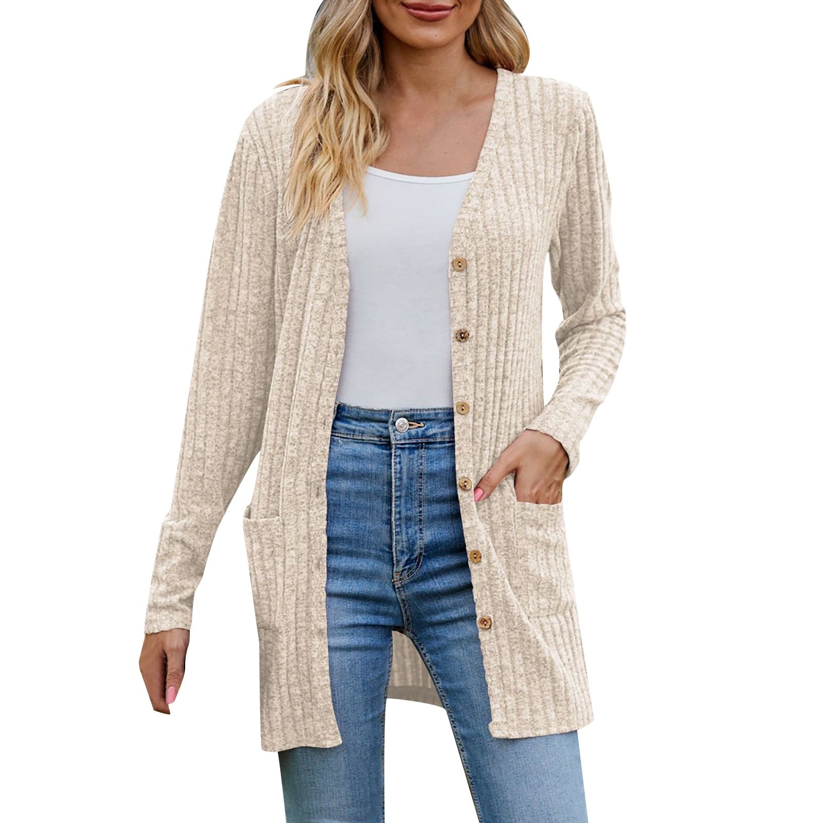 Women's Cozy Textured Solid Color Long Sleeve Cardigan Sweater ...