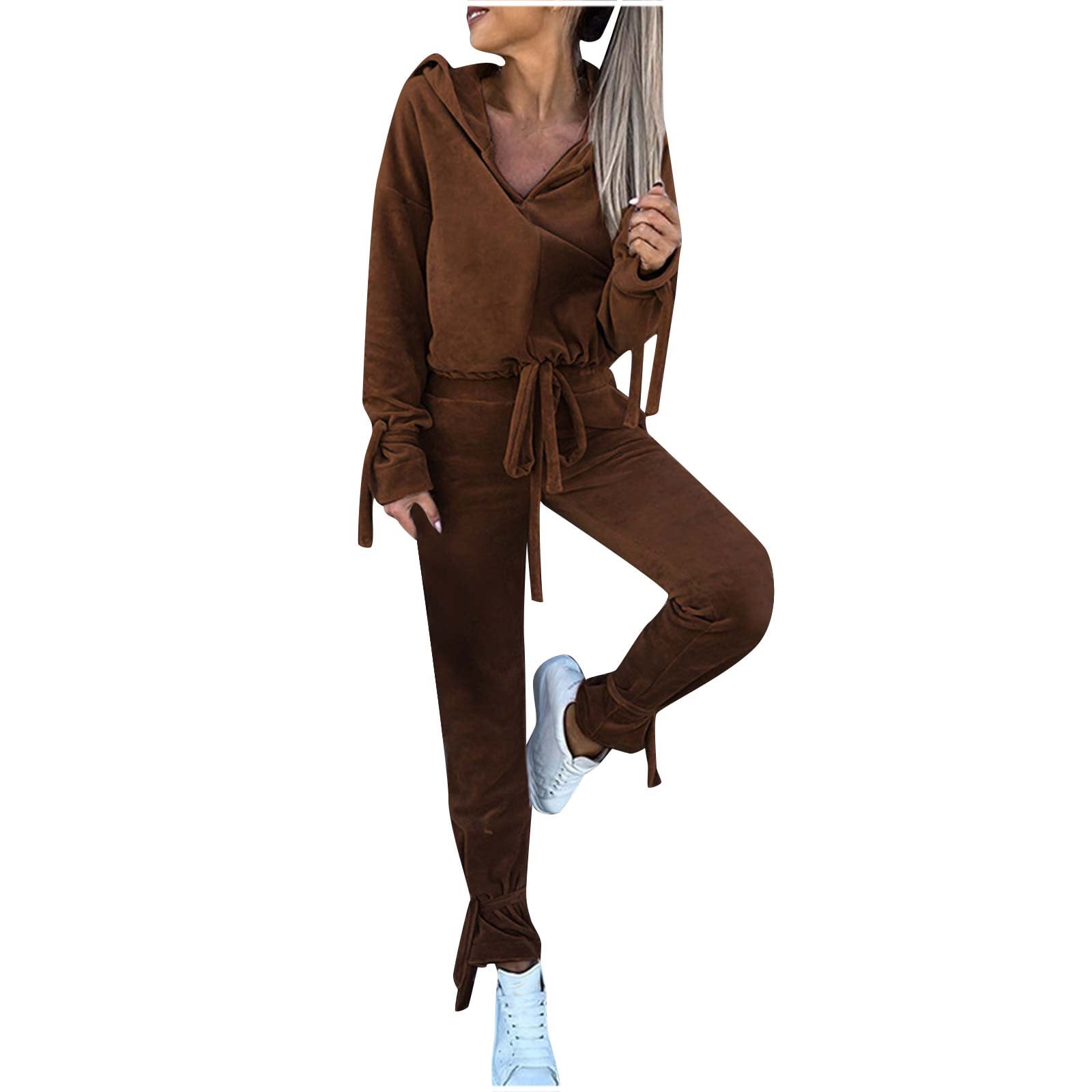 Women's Cozy Velour 2 Piece Sets Fashion Casual Drawstring Activewear ...