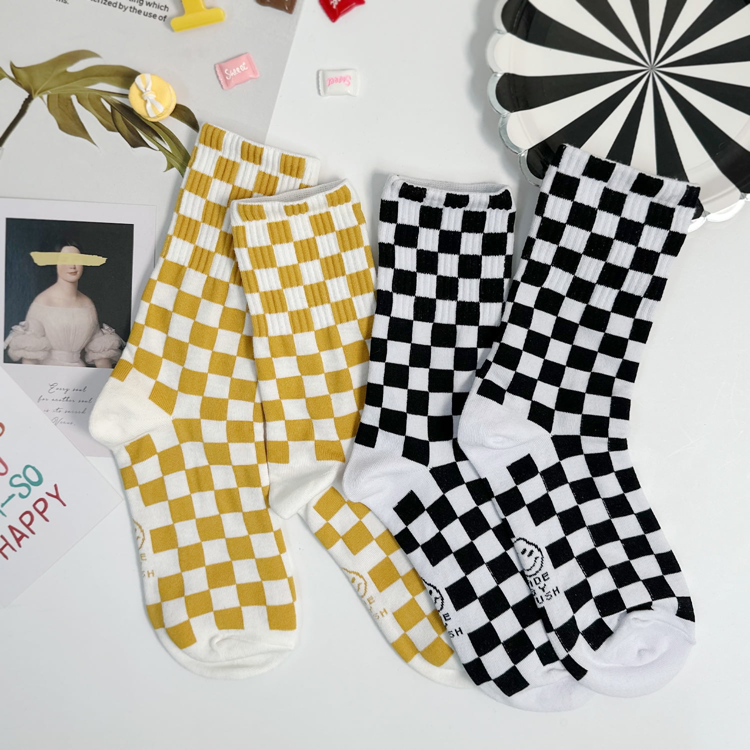 Women's Crew Crush Mini Checkerboard Socks - 2 Pair Set w/ Gift Bag ...