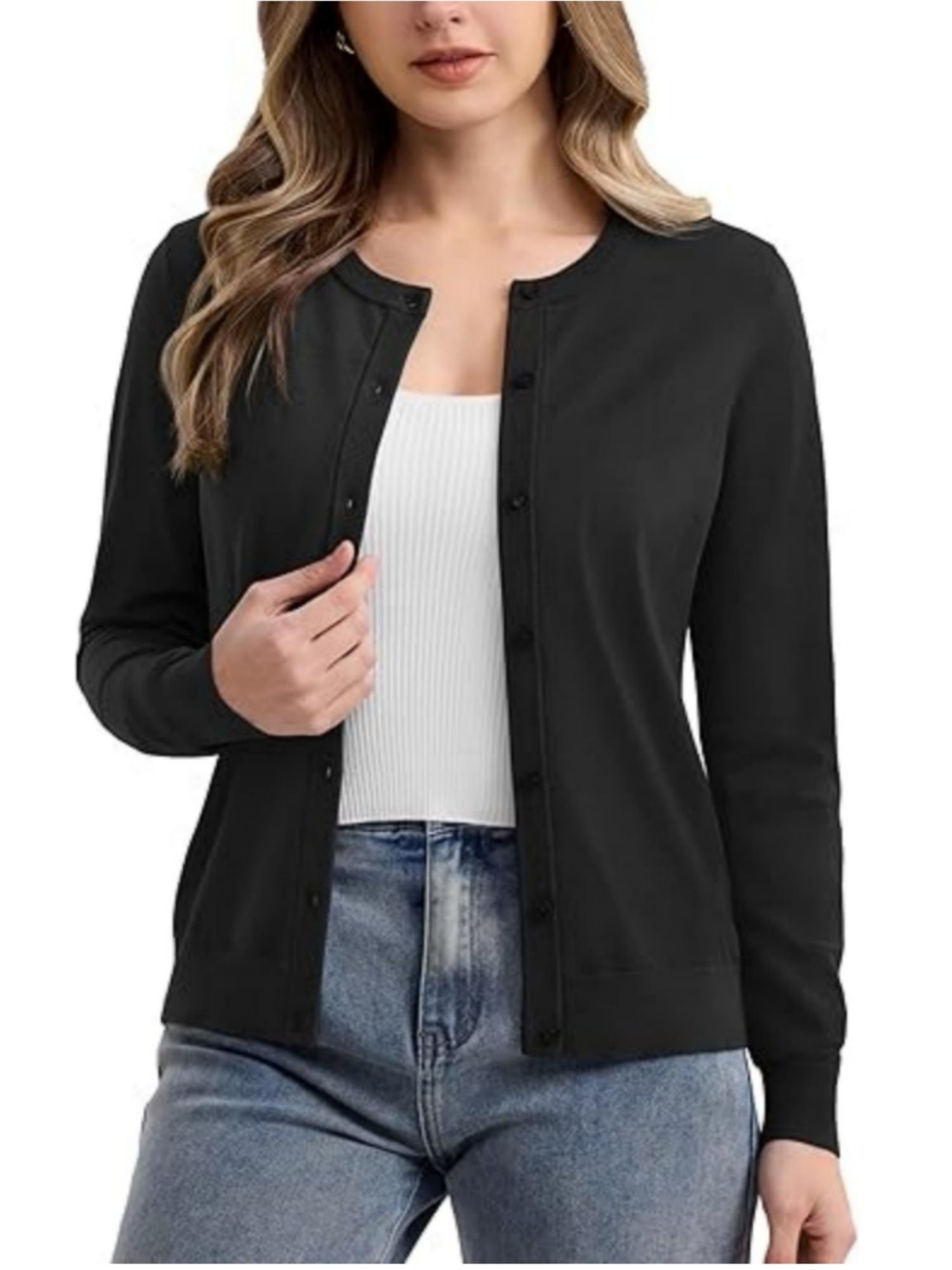 Women's Crew Neck Button Down Long Sleeve Cardigan Sweater - Walmart.com
