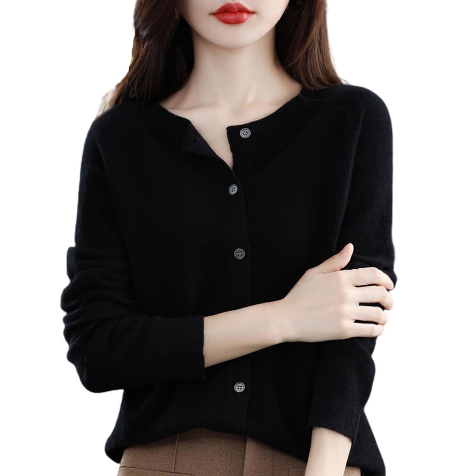 Women's Crew Neck Button Down Long Sleeve Solid Knit Classic Cardigan ...