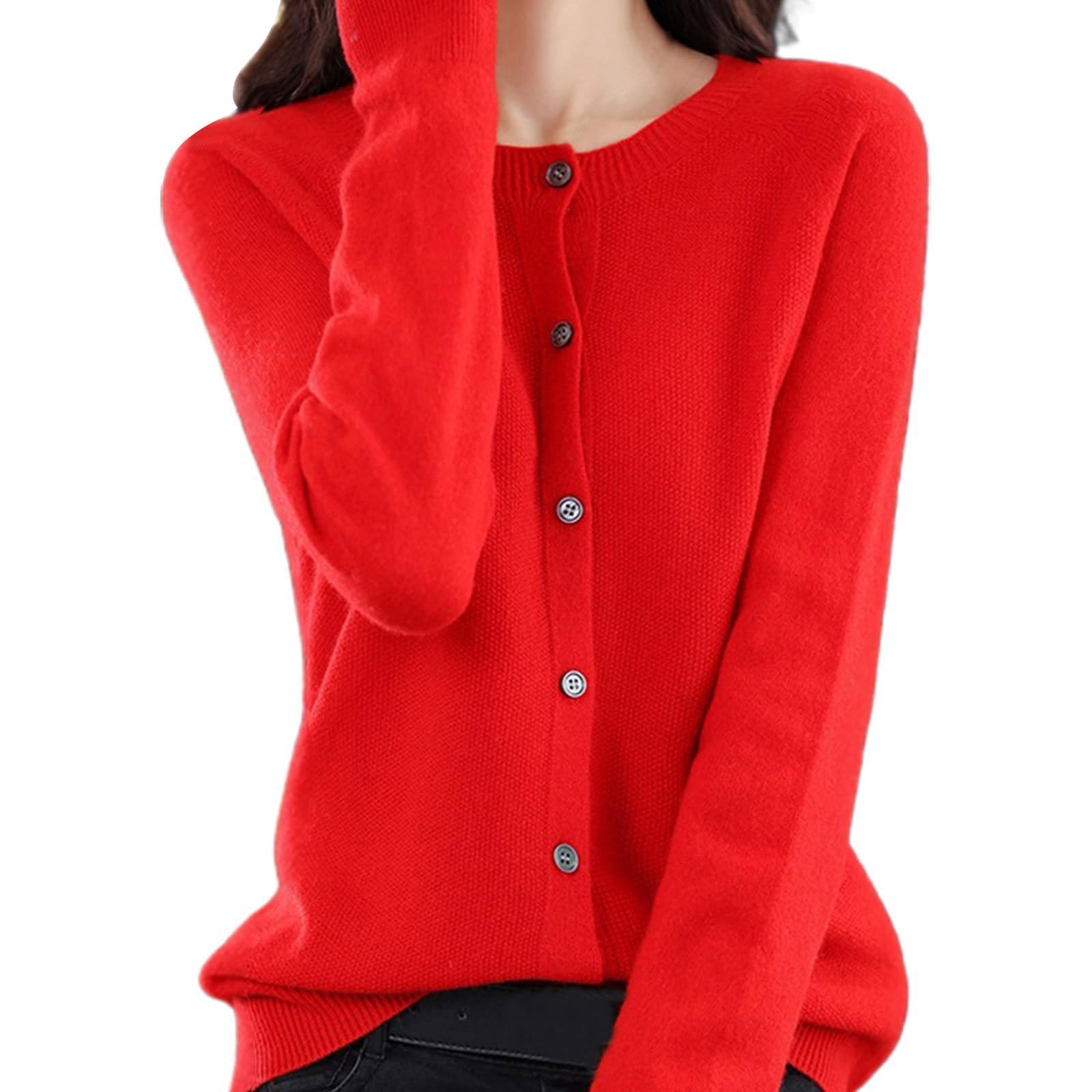 Women's Crew Neck Button Down Long Sleeve Solid Knit Classic Cardigan ...