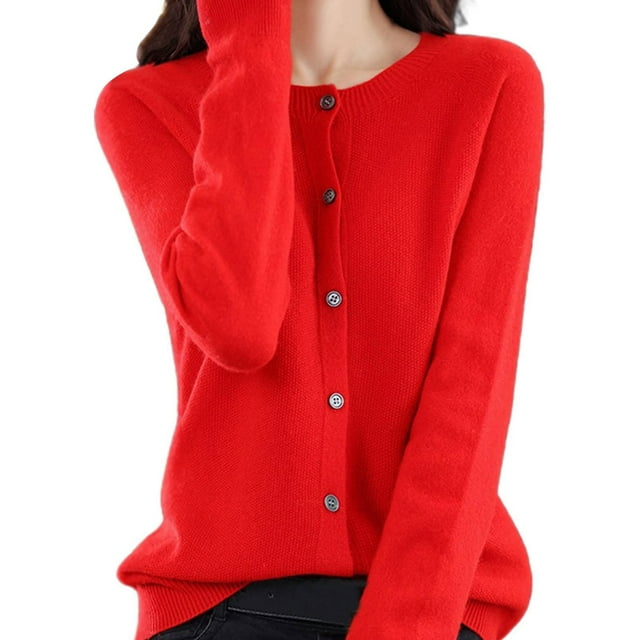 Women's Crew Neck Button Down Long Sleeve Solid Knit Classic Cardigan ...