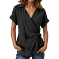 Women's Crew Tee Undershirts Solid Color Lapel Lace Up Irregular Loose ...