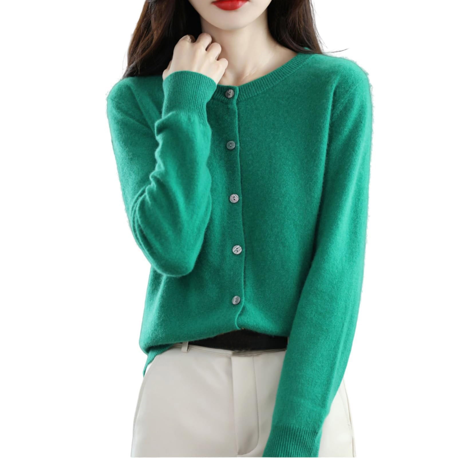 Women's Crewneck 100% Merino Wool Sweater 2024 Spring Fall Solid Long ...