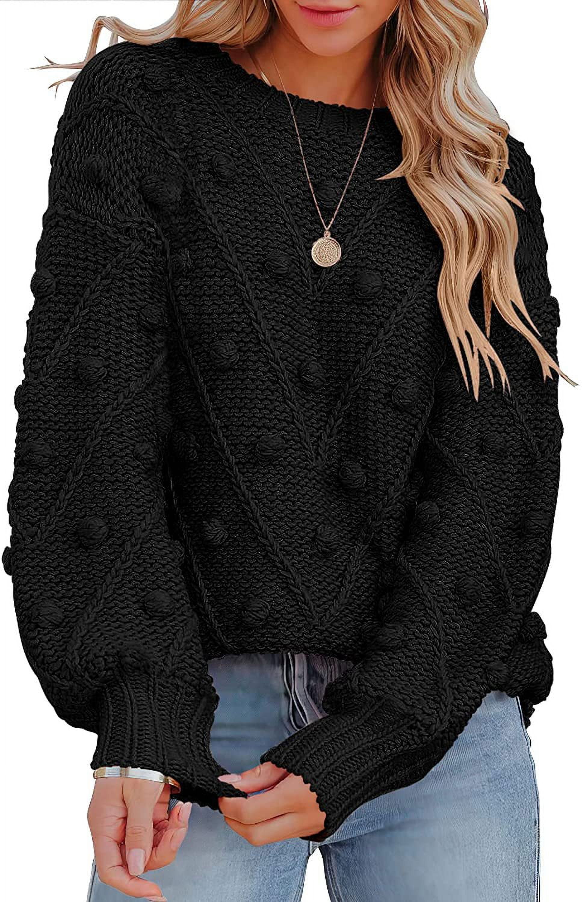 Women’s Crewneck Balloon Long Sleeve Cable Knit Chunky Cozy Oversized ...