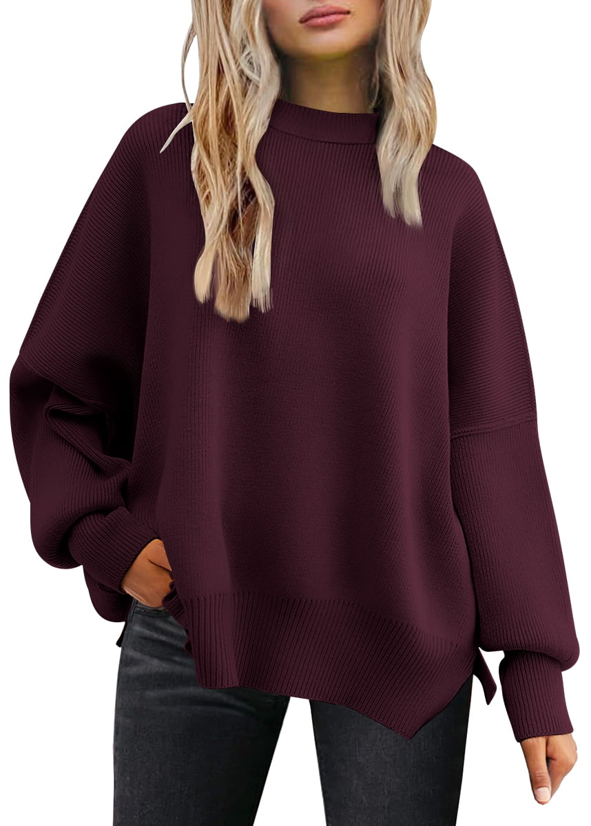 SUNBS Oversized Sweaters for Women Crewneck Casual Long Sleeve Knit ...