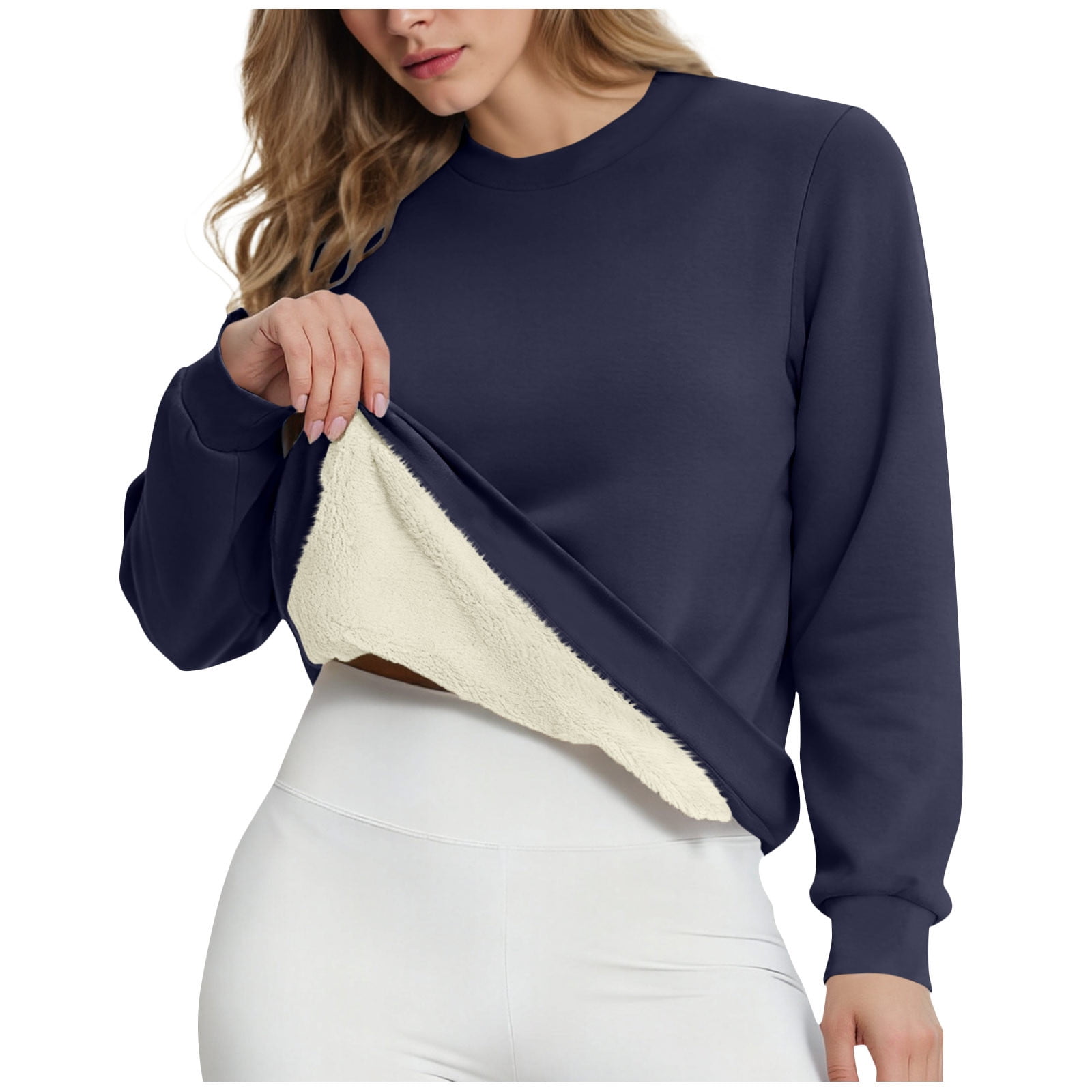 Women's Crewneck Fleece Lined Sweatshirt Heavyweight Fuzzy Sherpa ...