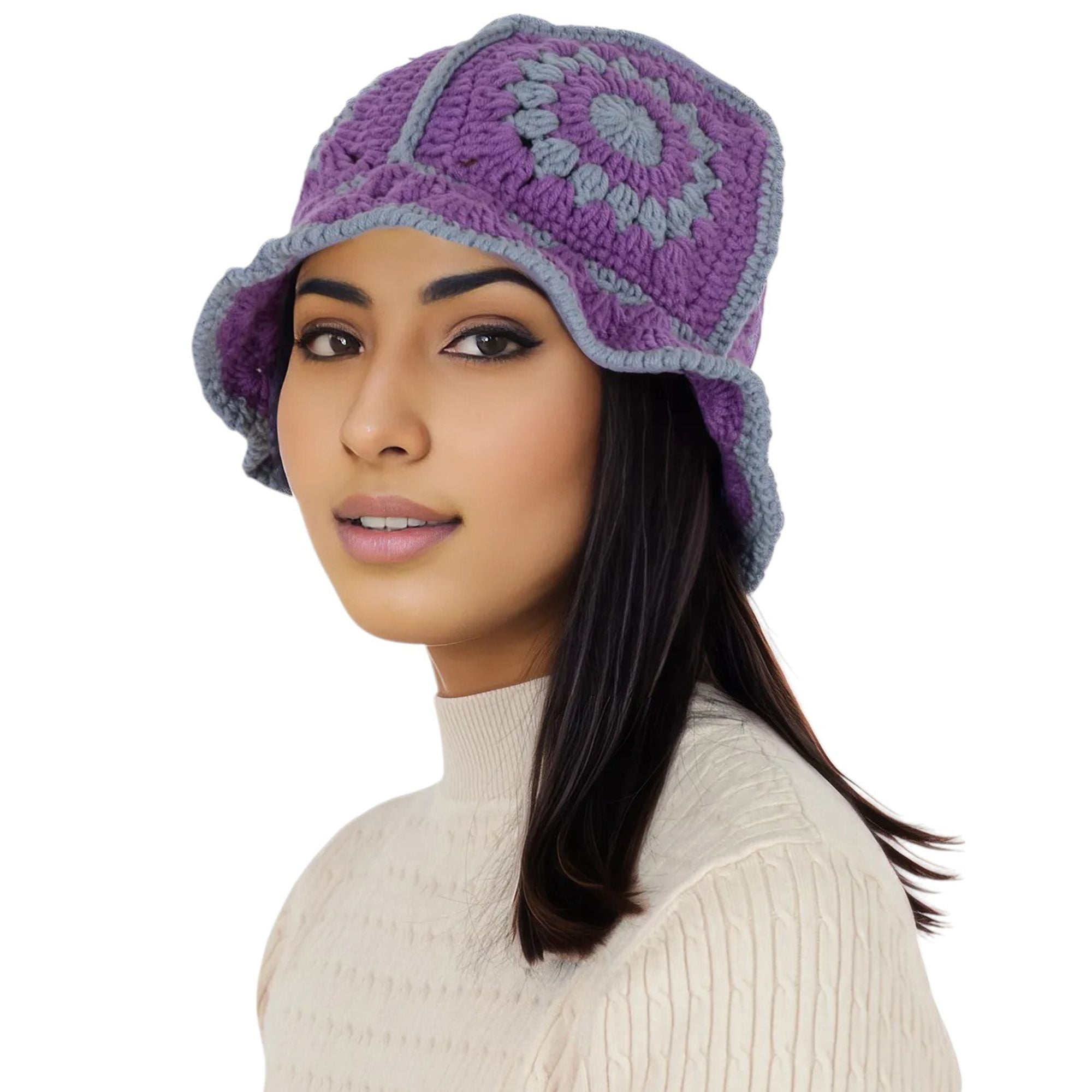 Women's Crochet Bucket Hat Retro Sunburst Pattern Knit Handmade ...