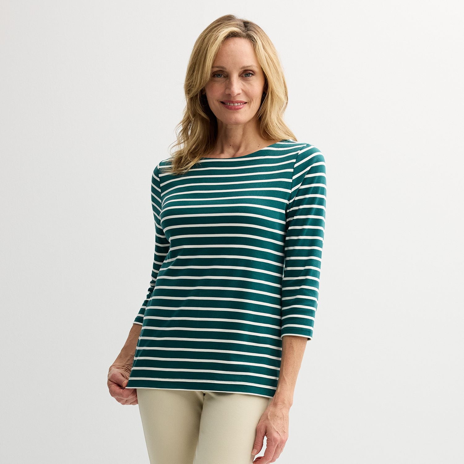 Women's Croft & Barrow® Boatneck Top Color: Teal Easy Strp Size: SMALL ...