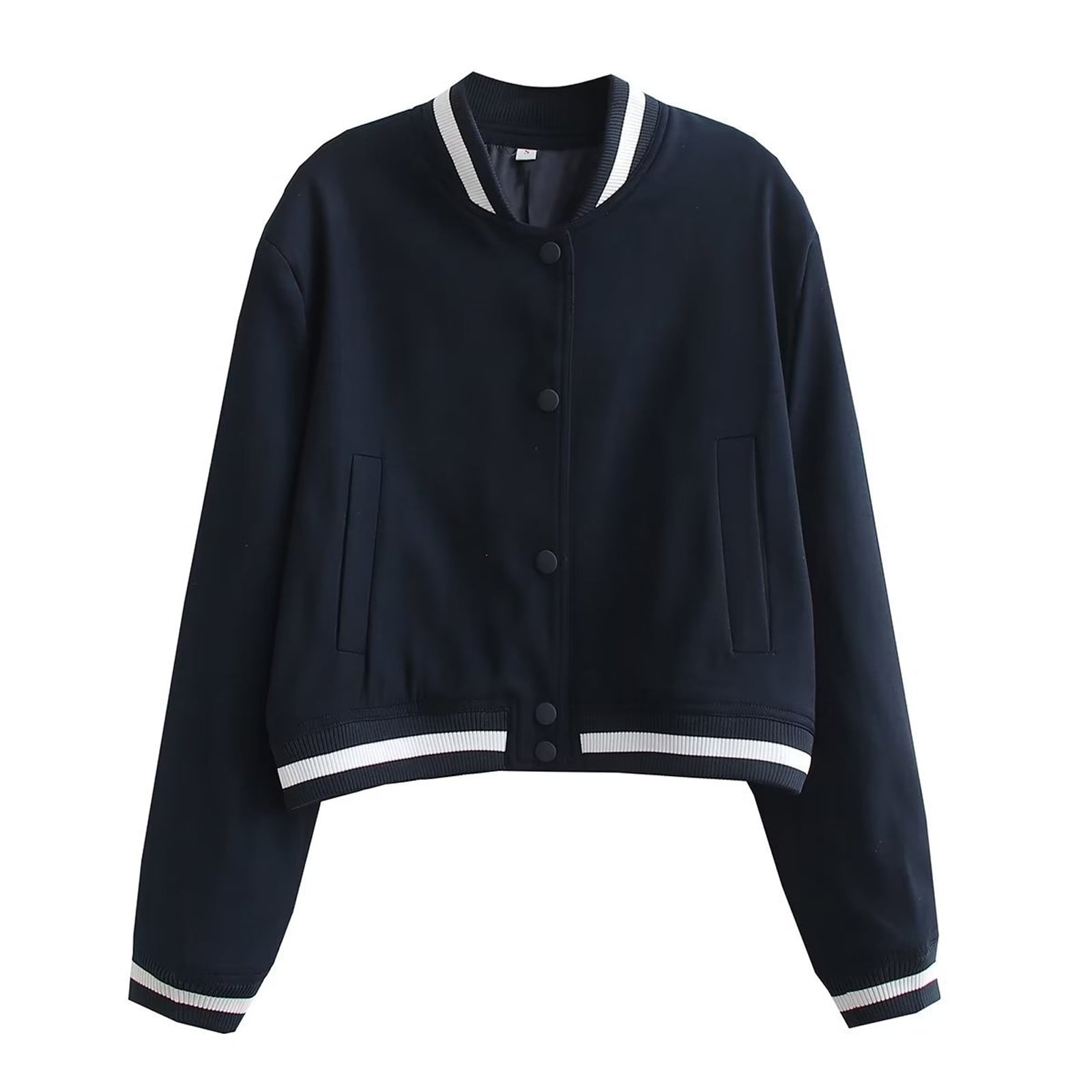 Women's Cropped Bomber Jacket Casual Street Button Down Varsity Jacket ...