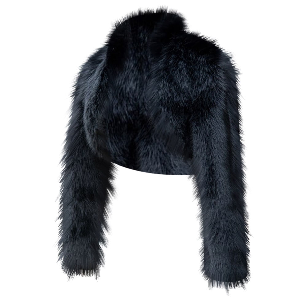 Women's Cropped Fluffy Faux Fur Shrug, Luxury Shaggy Furry Winter Coats Open Front Fuzzy Warm ...