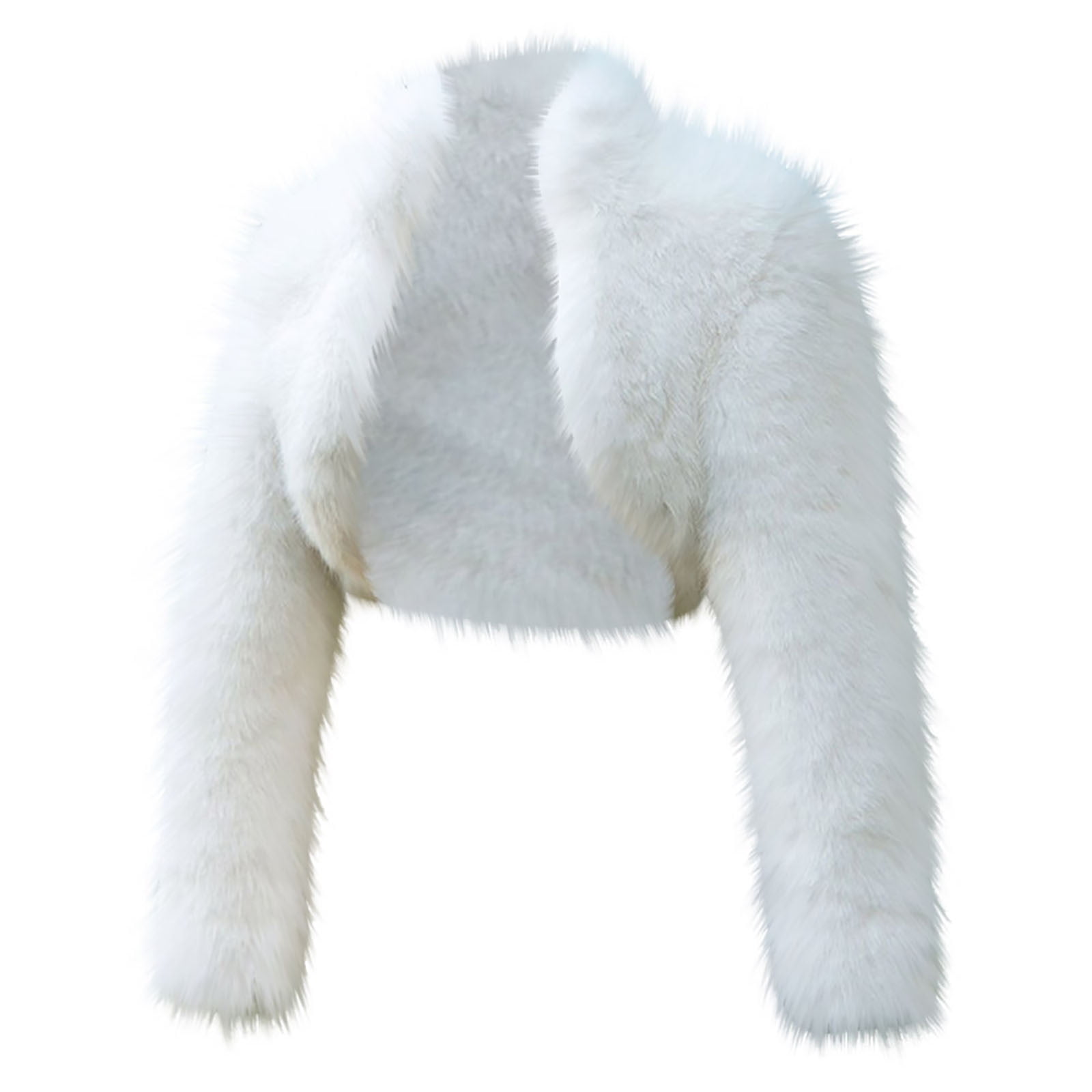 Women's Cropped Fluffy Faux Fur Shrug, Luxury Shaggy Furry Winter Coats Open Front Fuzzy Warm ...