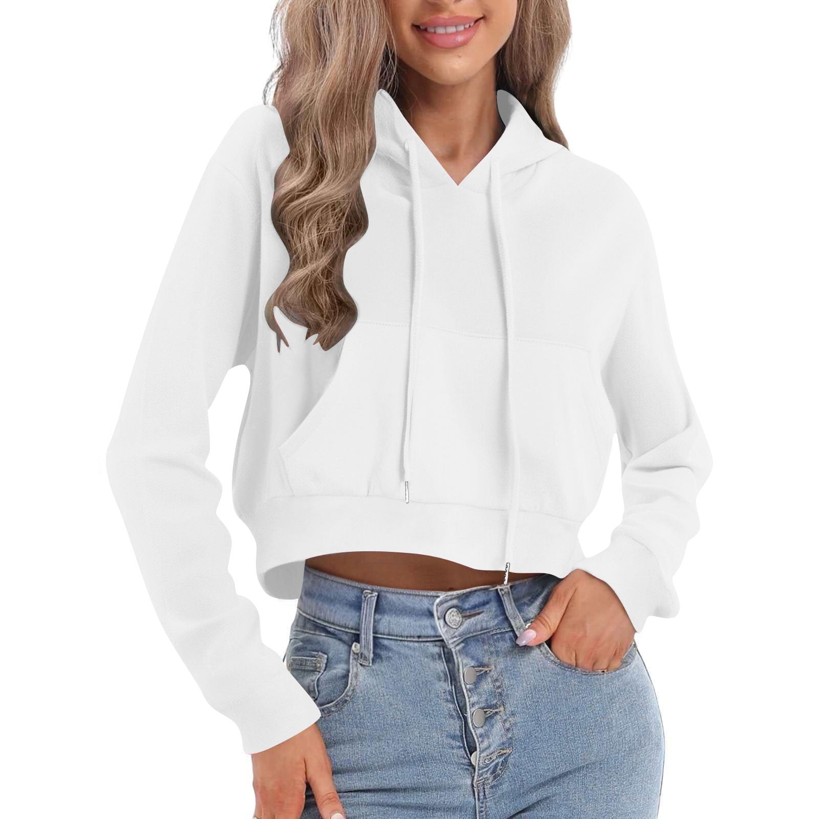 Women's Cropped Hoodie Long Sleeve Crop Top Hoodies for Teen Girls ...