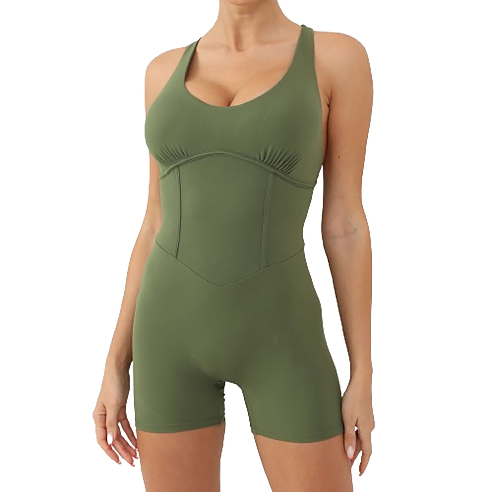 Women's Cross Back Workout Exercise Yoga Jumpsuit Shorts Bodysuit One ...
