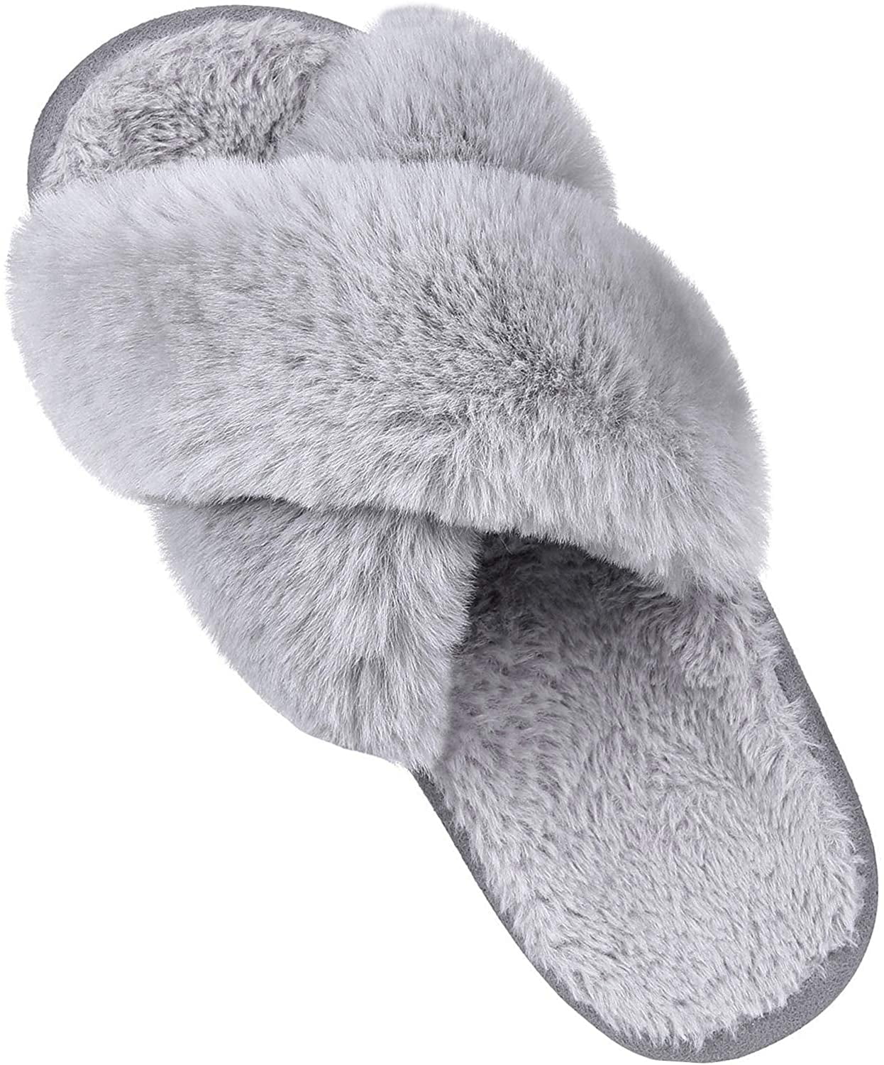 Women's Cross Band Fuzzy Slippers Fluffy Open Toe House Slippers Cozy Plush Bedroom Shoes Indoor ...