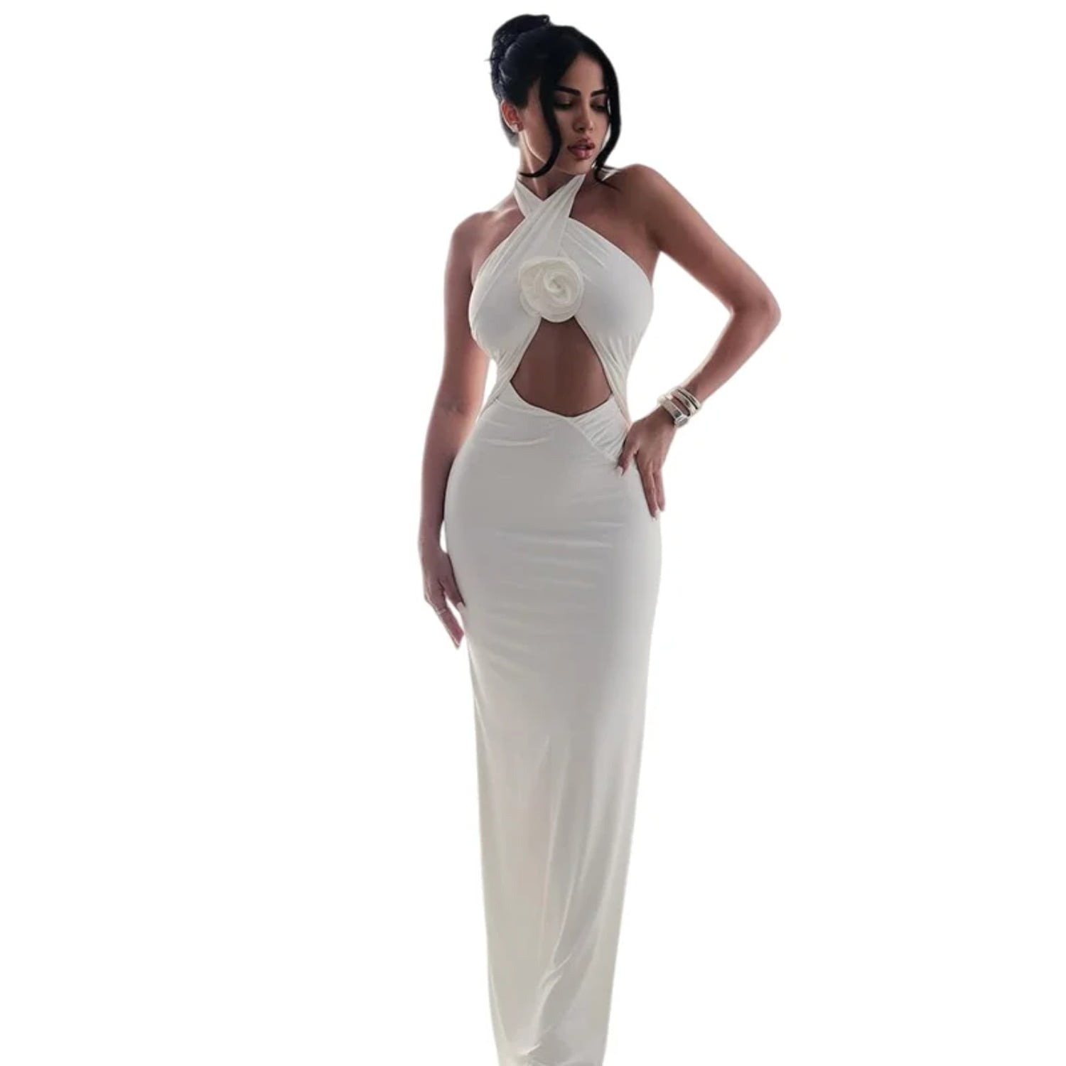 Women's Cross-Halter Chest Wrapped 3D Flower Hollow-Out Sleeveless ...