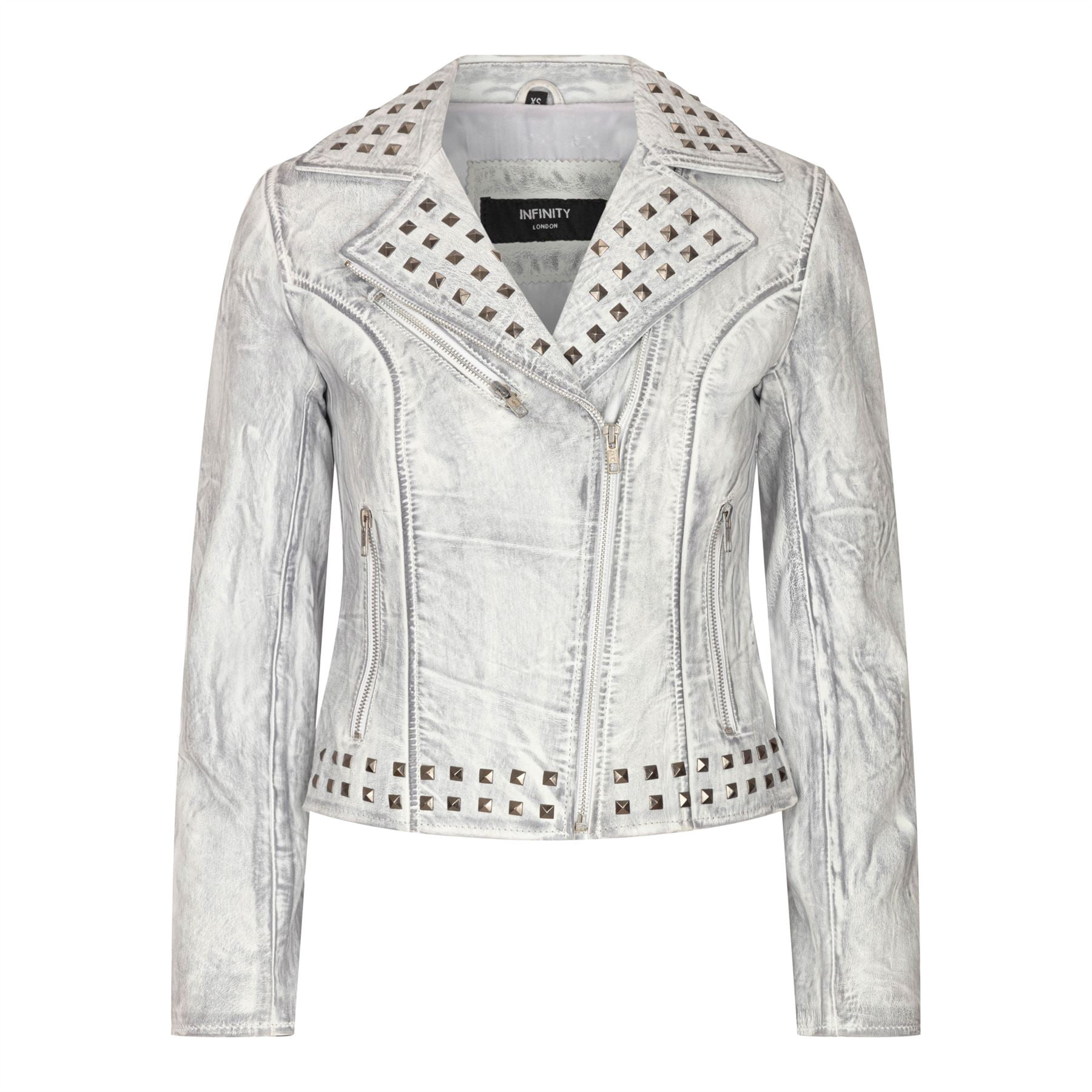 Women's Cross Zip Studded Brando Biker Leather Jacket - Walmart.com