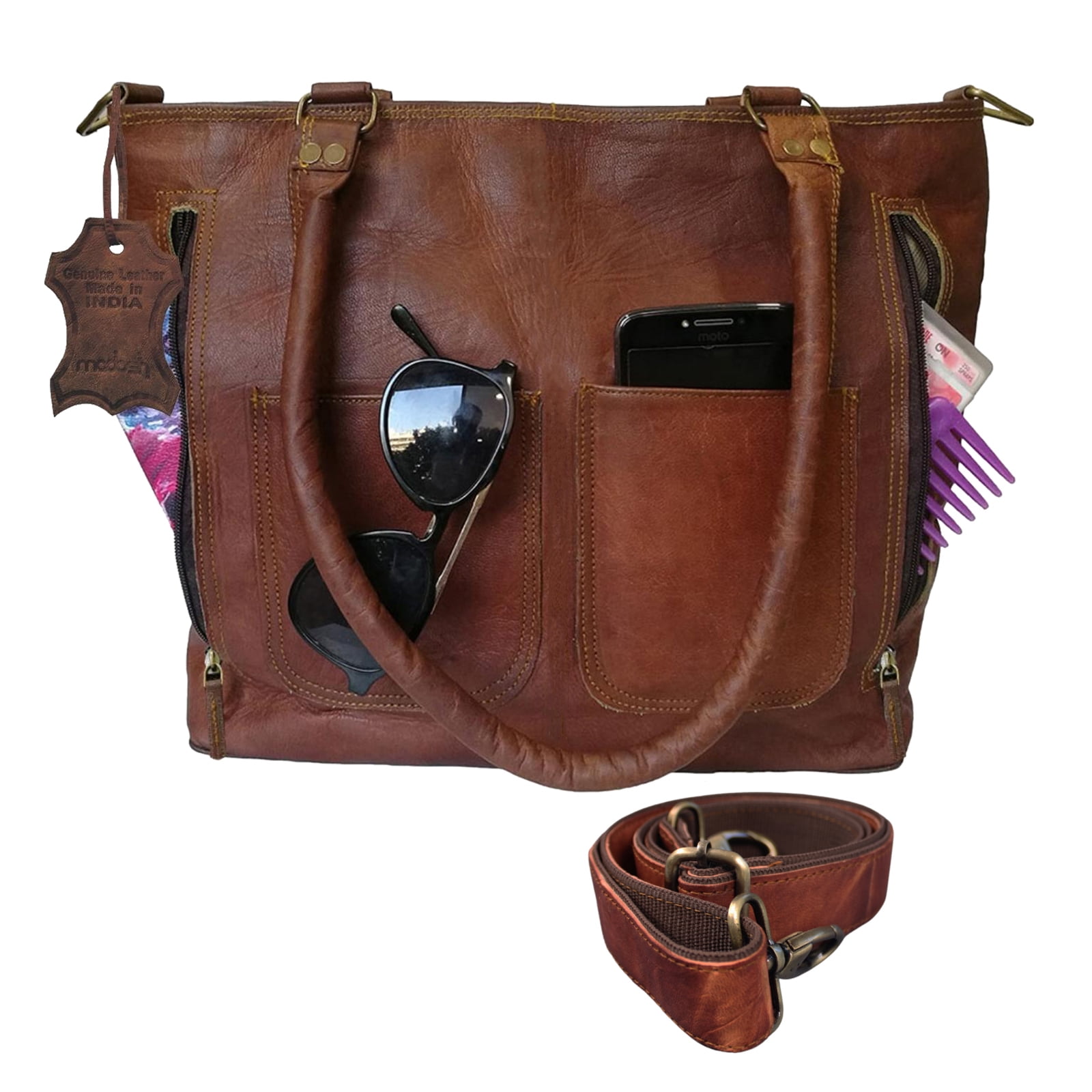 Women's Large Purse with Zipper Top Handle, Crossbody Genuine Leather ...