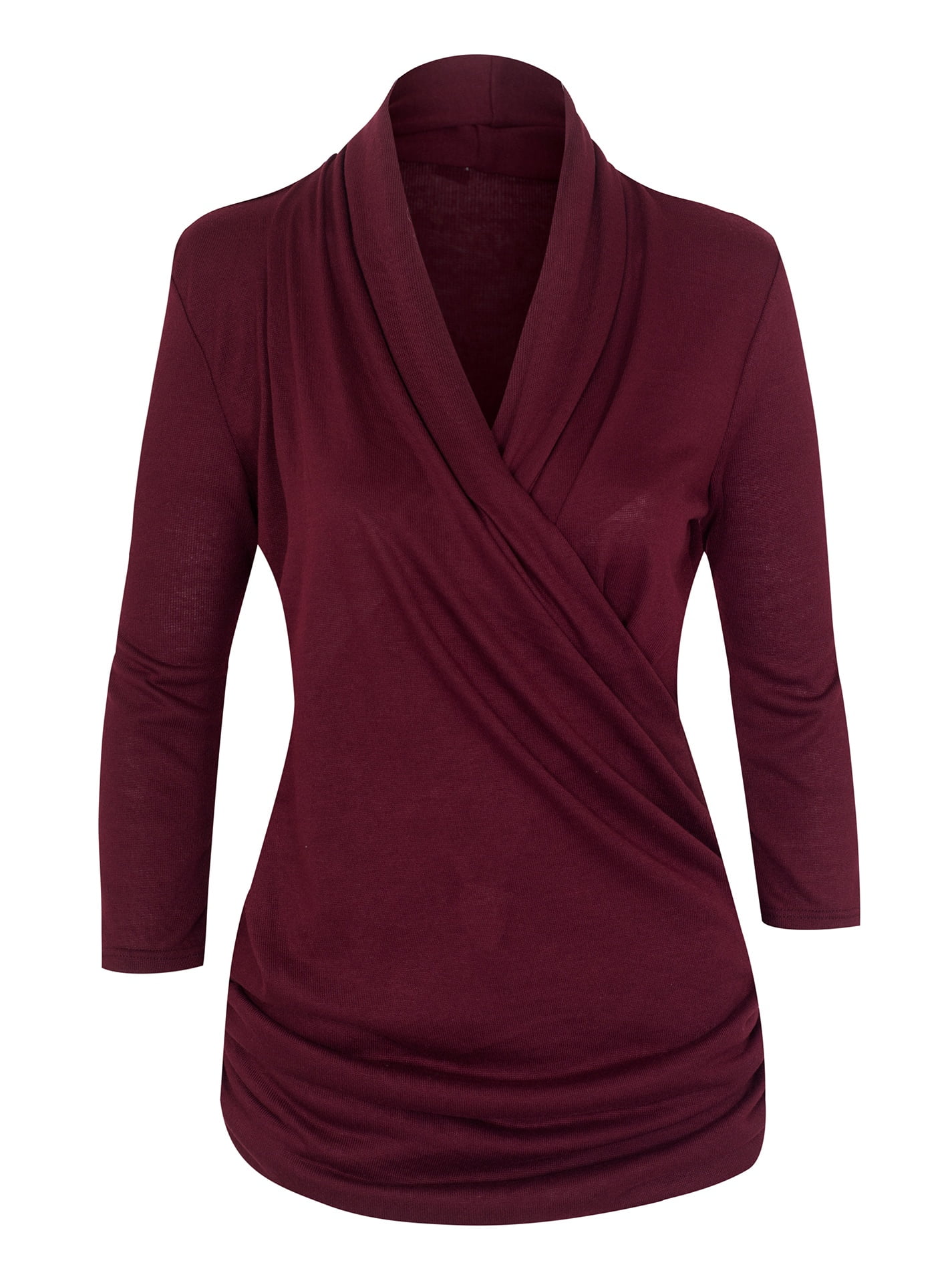 Women's Crossover Front Surplice Drape Top with Shirring Sides ...