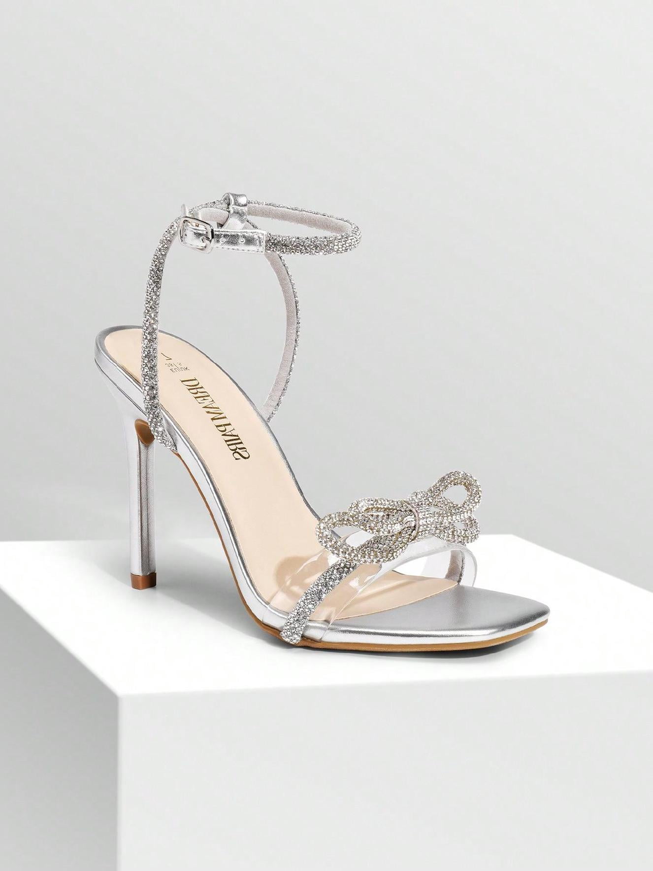 Women's Crystal Heeled Sandals with Rhinestone Decor, Ankle Strap ...