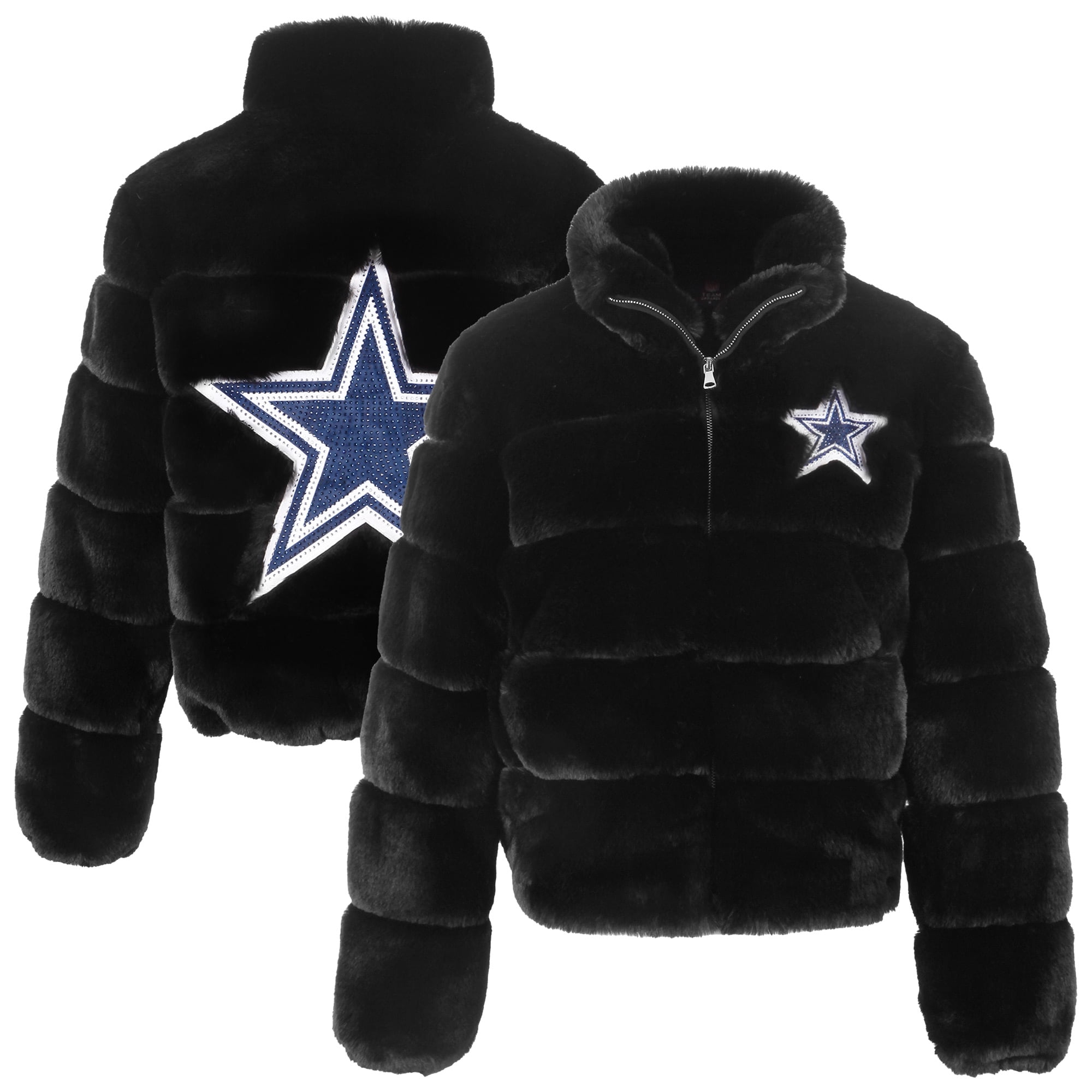 Women's-Cuce Black Dallas Cowboys Faux Fur Full-Zip Bomber Jacket ...