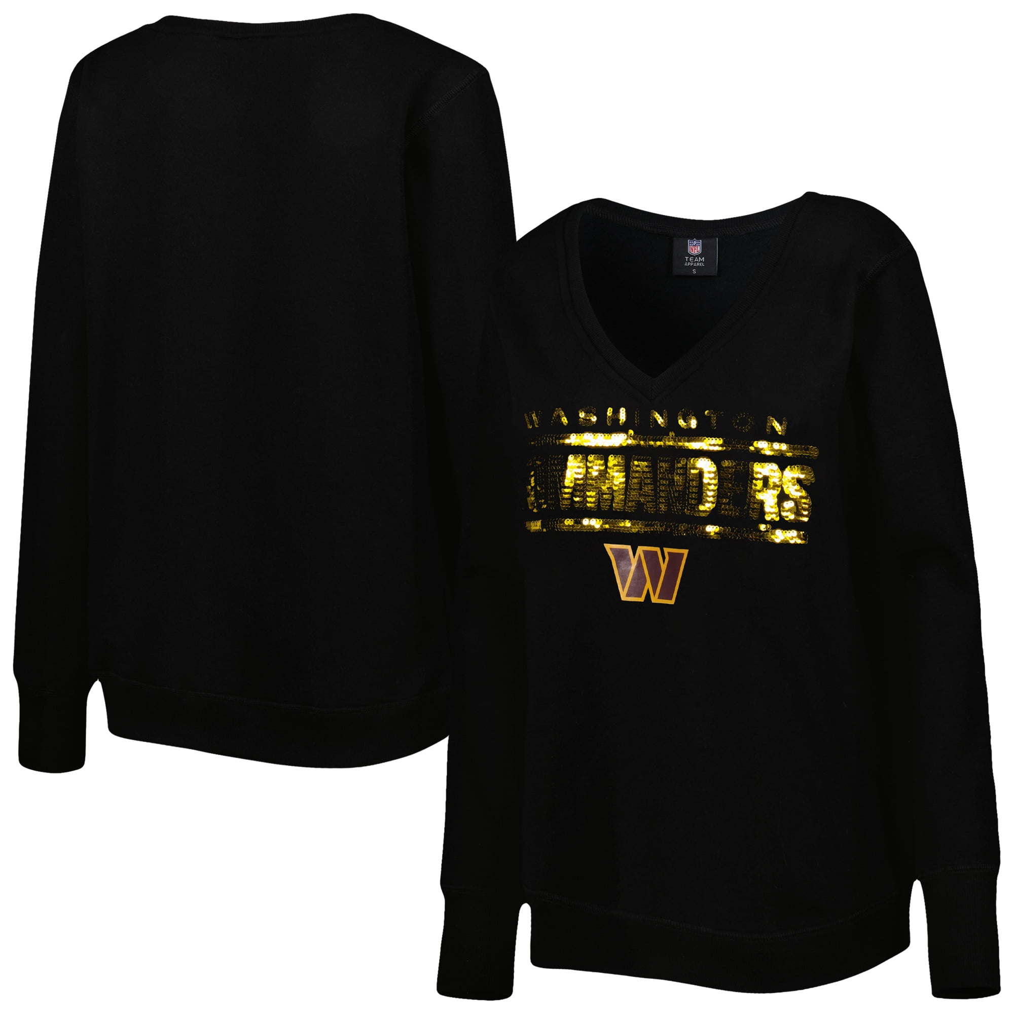 Women's Cuce Black Washington Commanders Sequin Logo V-Neck Pullover ...