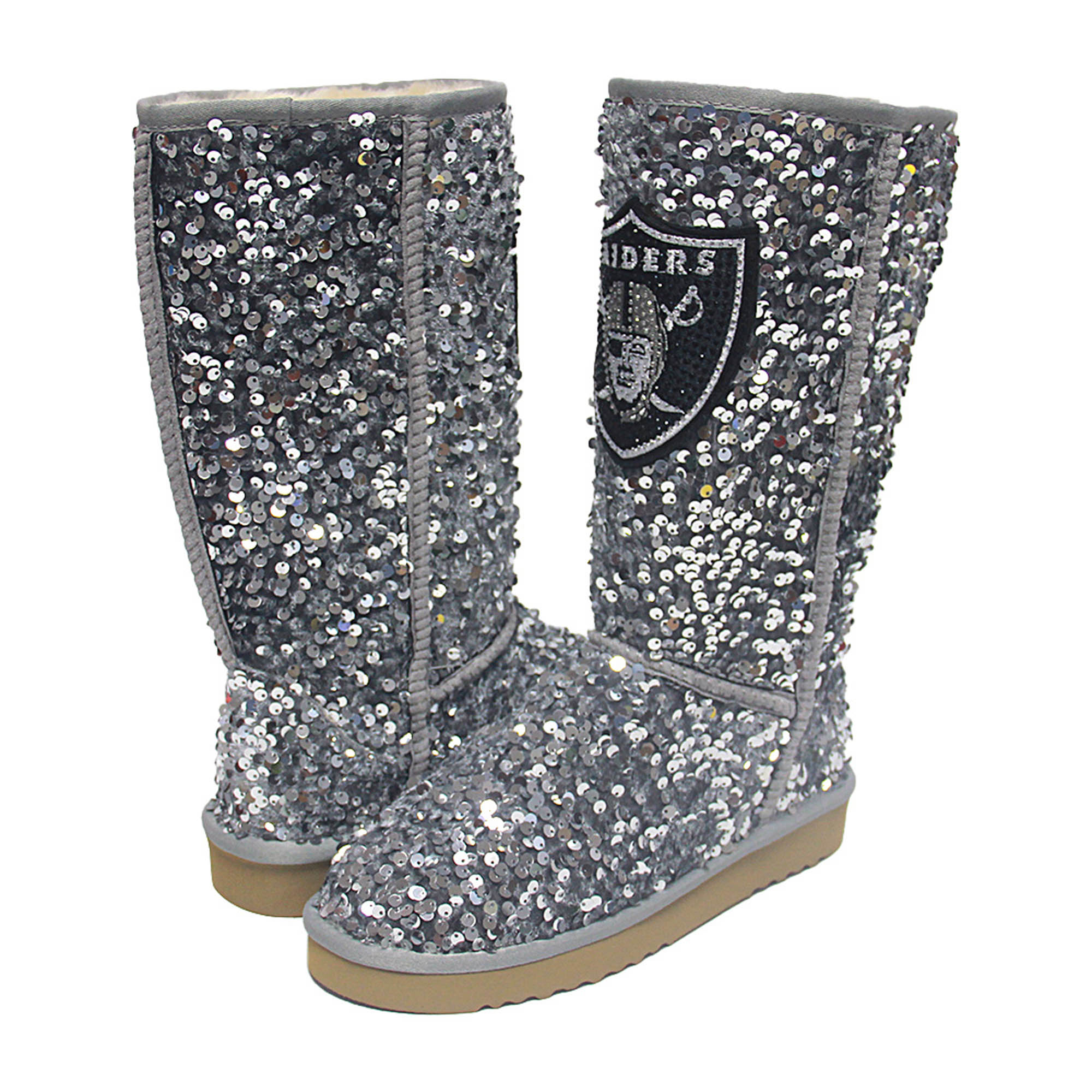 Women's Cuce Silver Las Vegas Raiders Tall Sequin Boots - Walmart.com