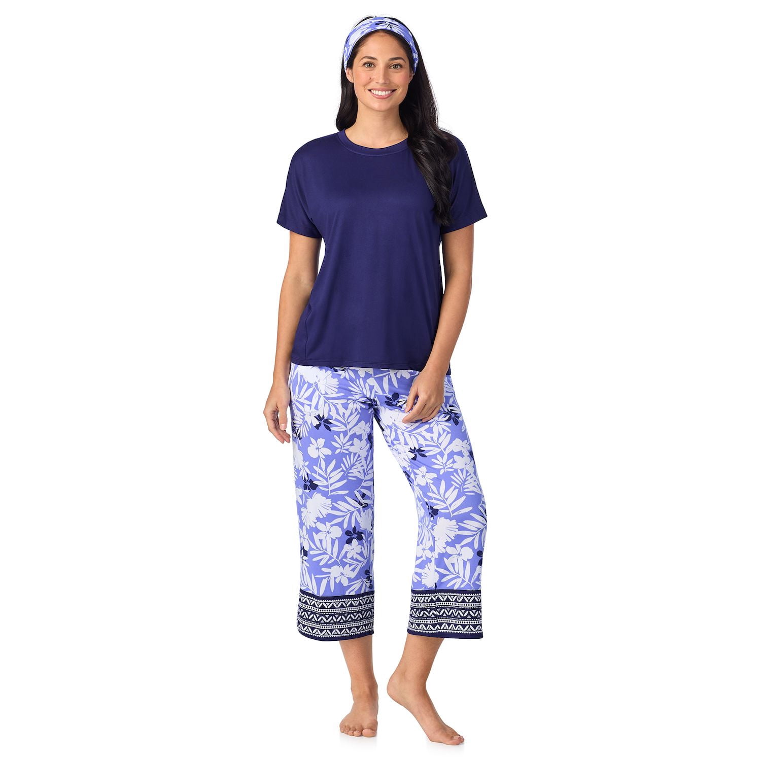 Women's Cuddl Duds® 2-pc. Pajama Crewneck Top & Pajama Capri Pants Set ...