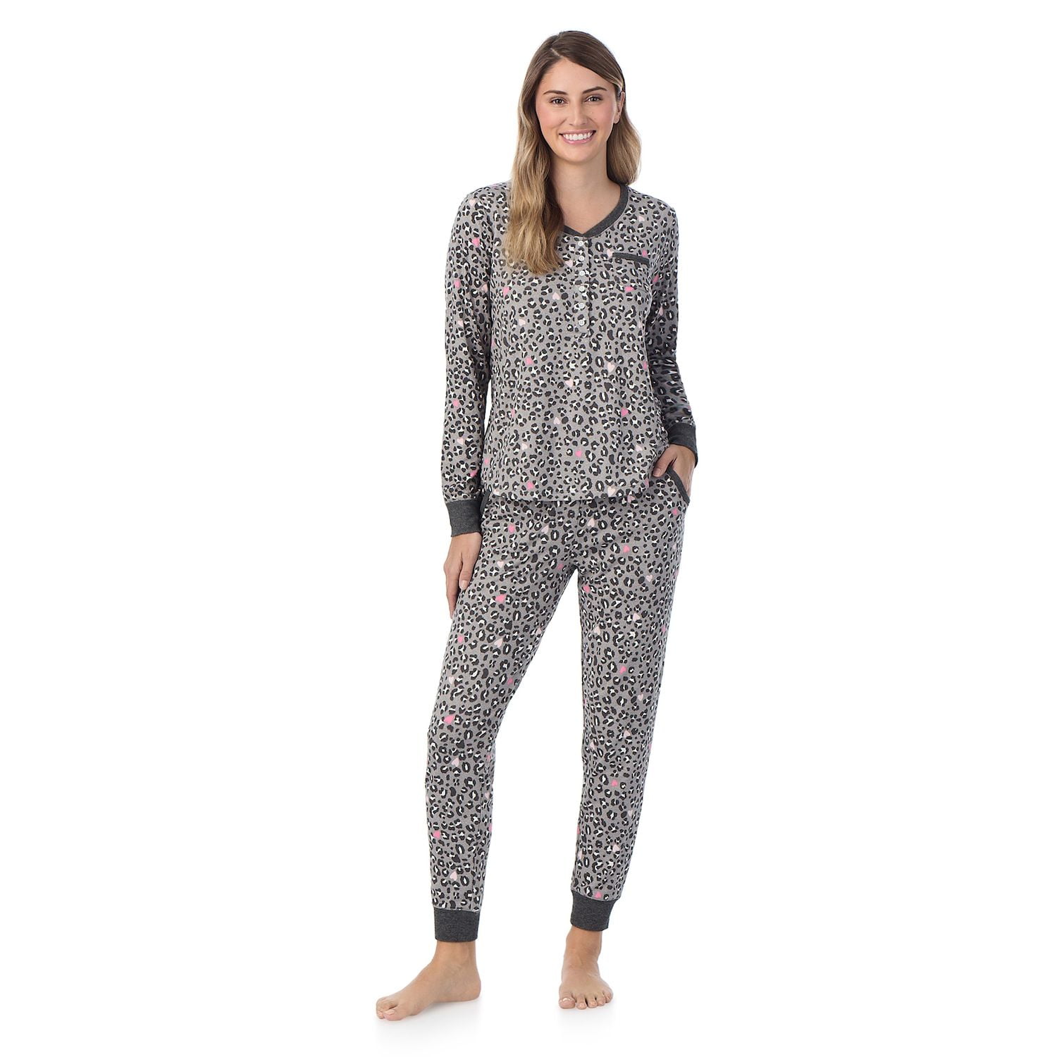 Women's Cuddl Duds® Cozy Long Sleeve Henley Pajama Top and Pajama Pants ...