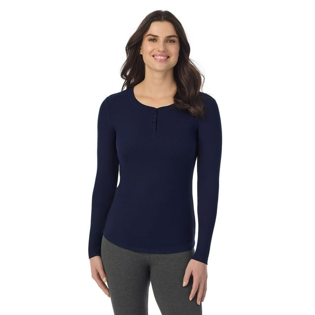 Women's Cuddl Duds® Stretch Rib Long Sleeve Crew Henley Top - Walmart ...