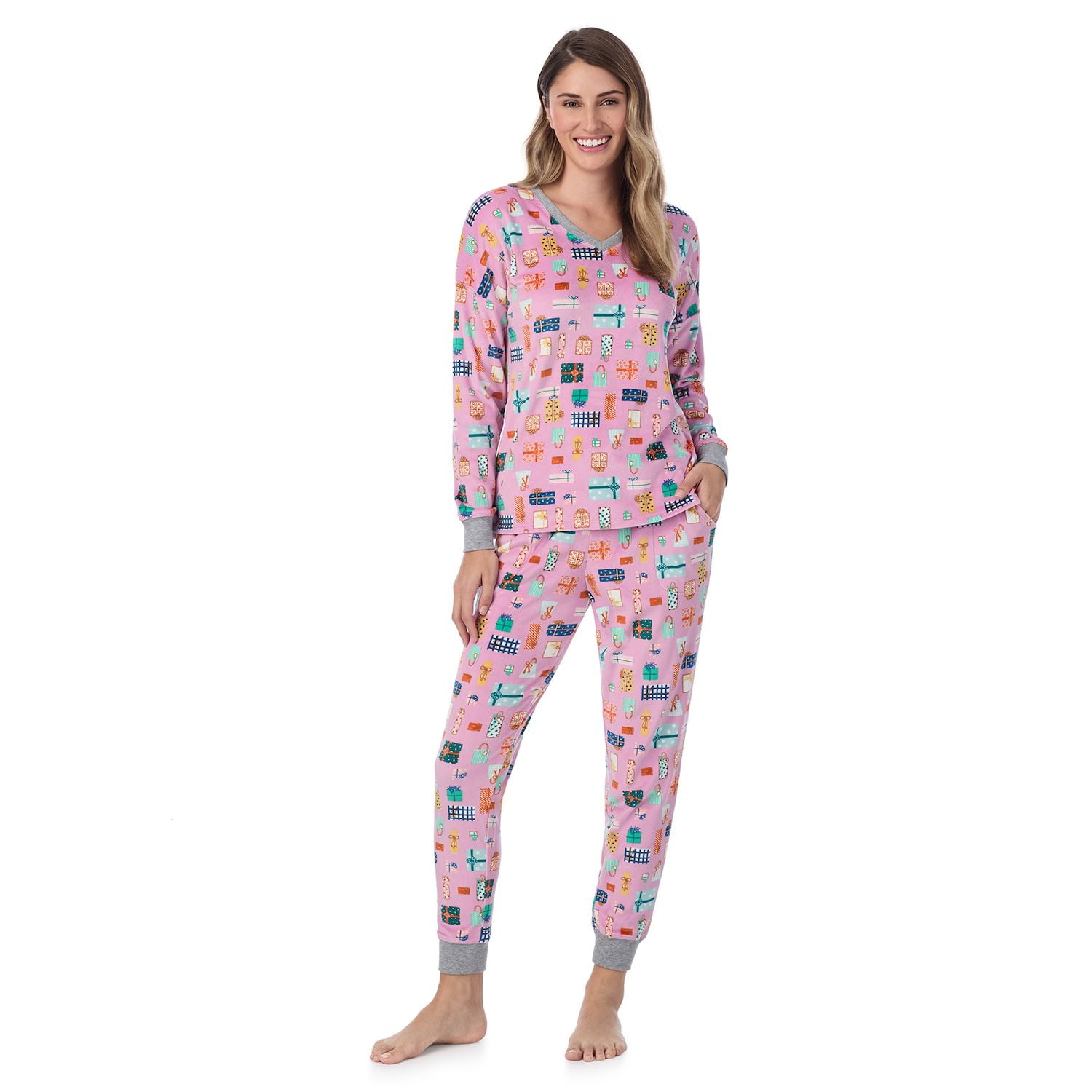 Women's Cuddl Duds® Velour Fleece V-Neck Pajama Top & Pajama Bottoms ...