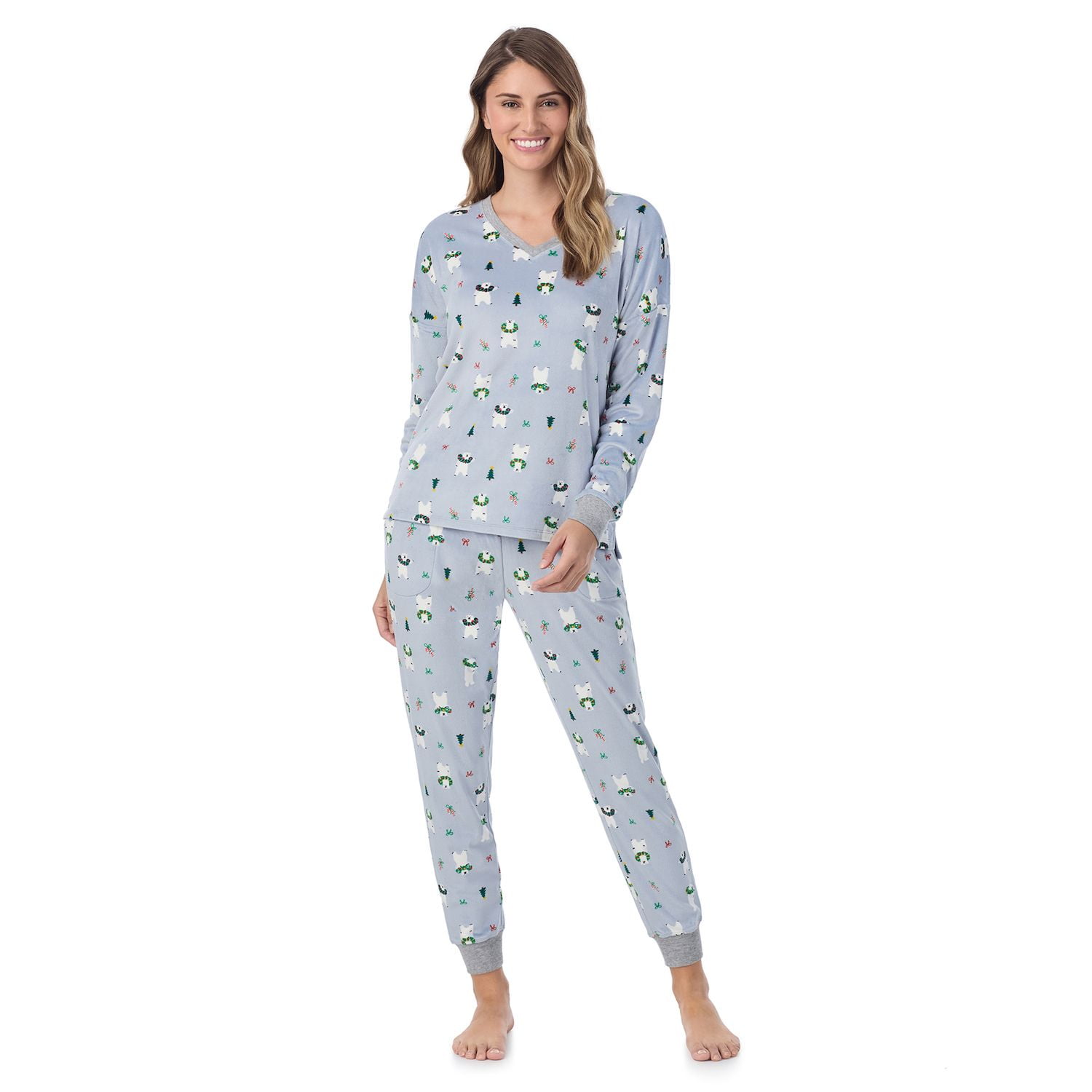 Women's Cuddl Duds® Velour Fleece V-Neck Pajama Top & Pajama Bottoms ...