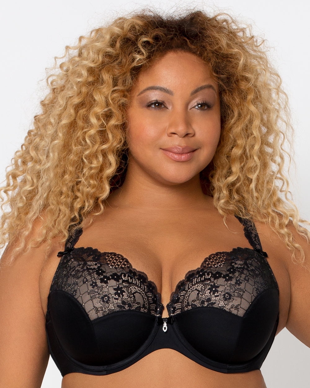 Women's Curvy Couture 1017 Tulip Lace Push Up Balconette Bra (Black 42D) - Walmart.com