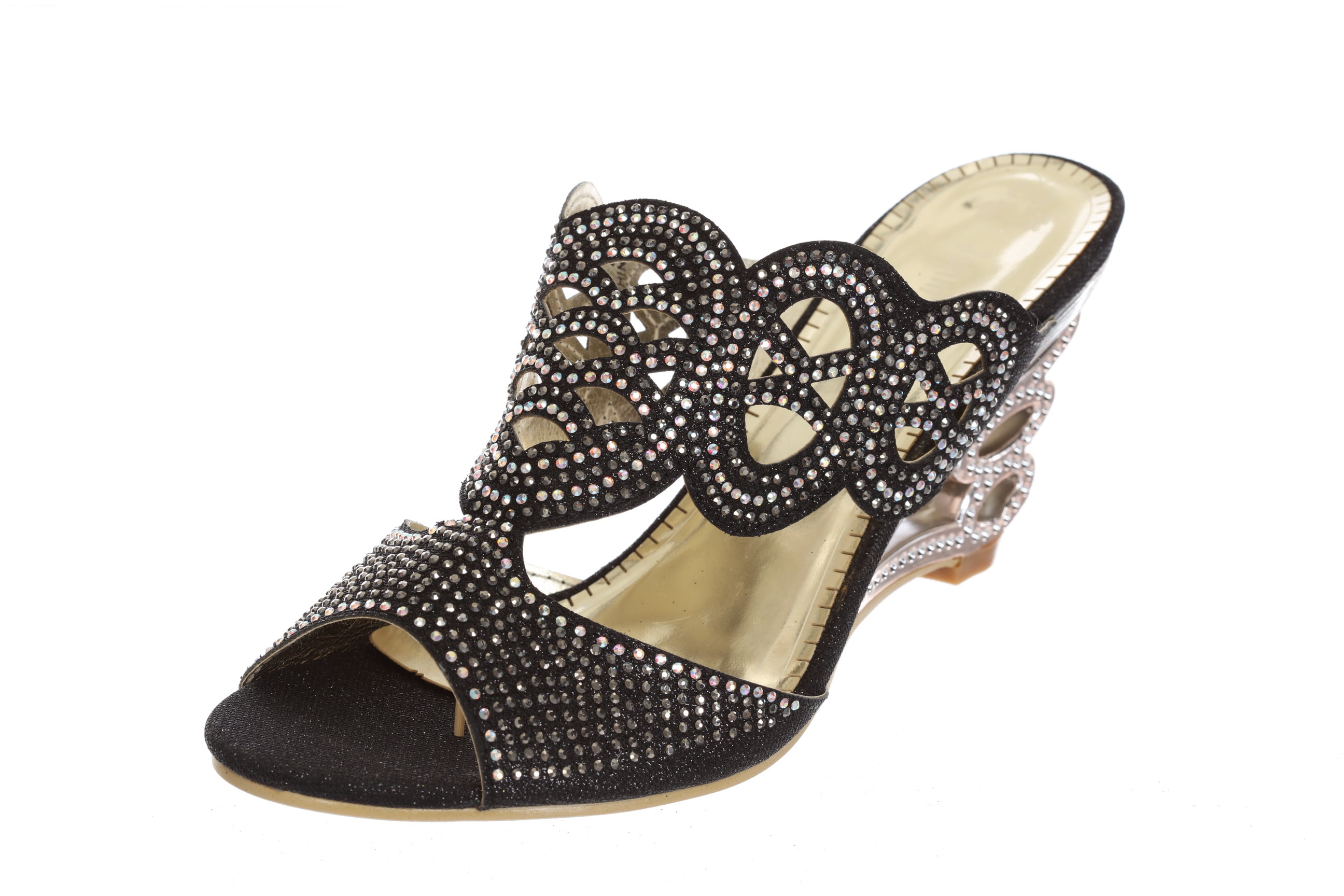 Women's Cut Out Rhinestone Slide Dress Sandal-BLACK-10 - Walmart.com